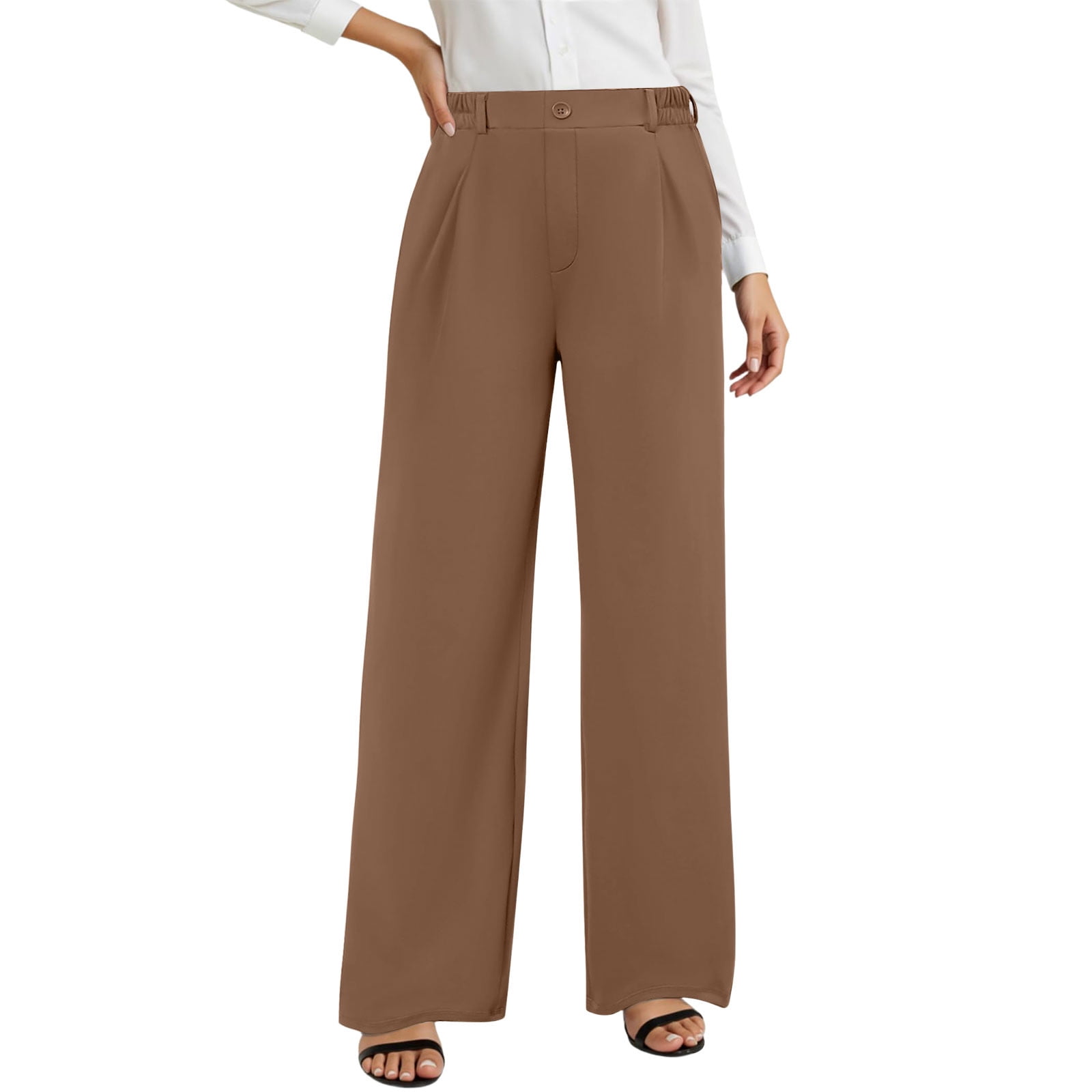 Bosfbaoi Womens Pants High Waist Pleated Wide Leg Suit Pants Button Fly ...