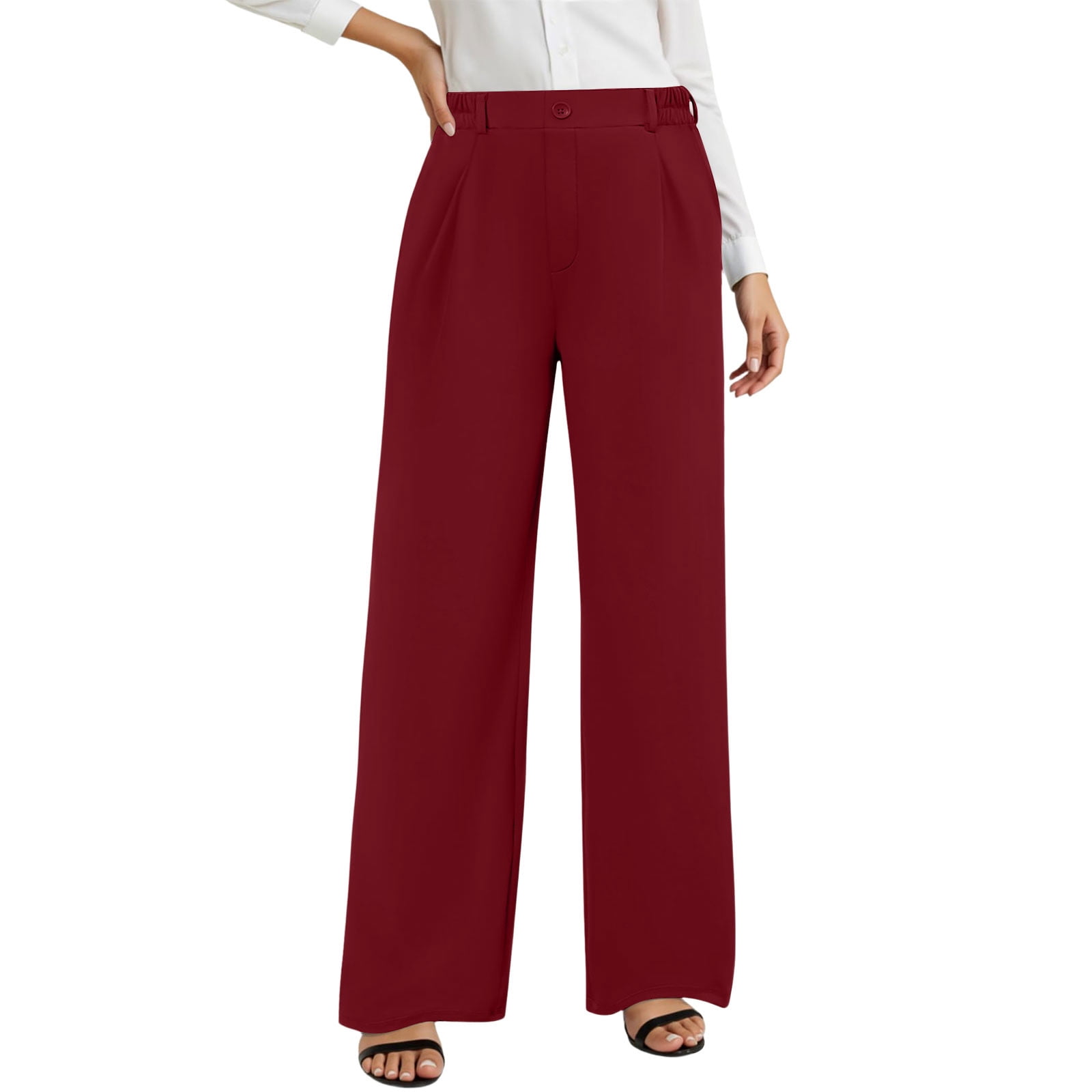Bosfbaoi Womens Pants High Waist Pleated Wide Leg Suit Pants Button Fly ...