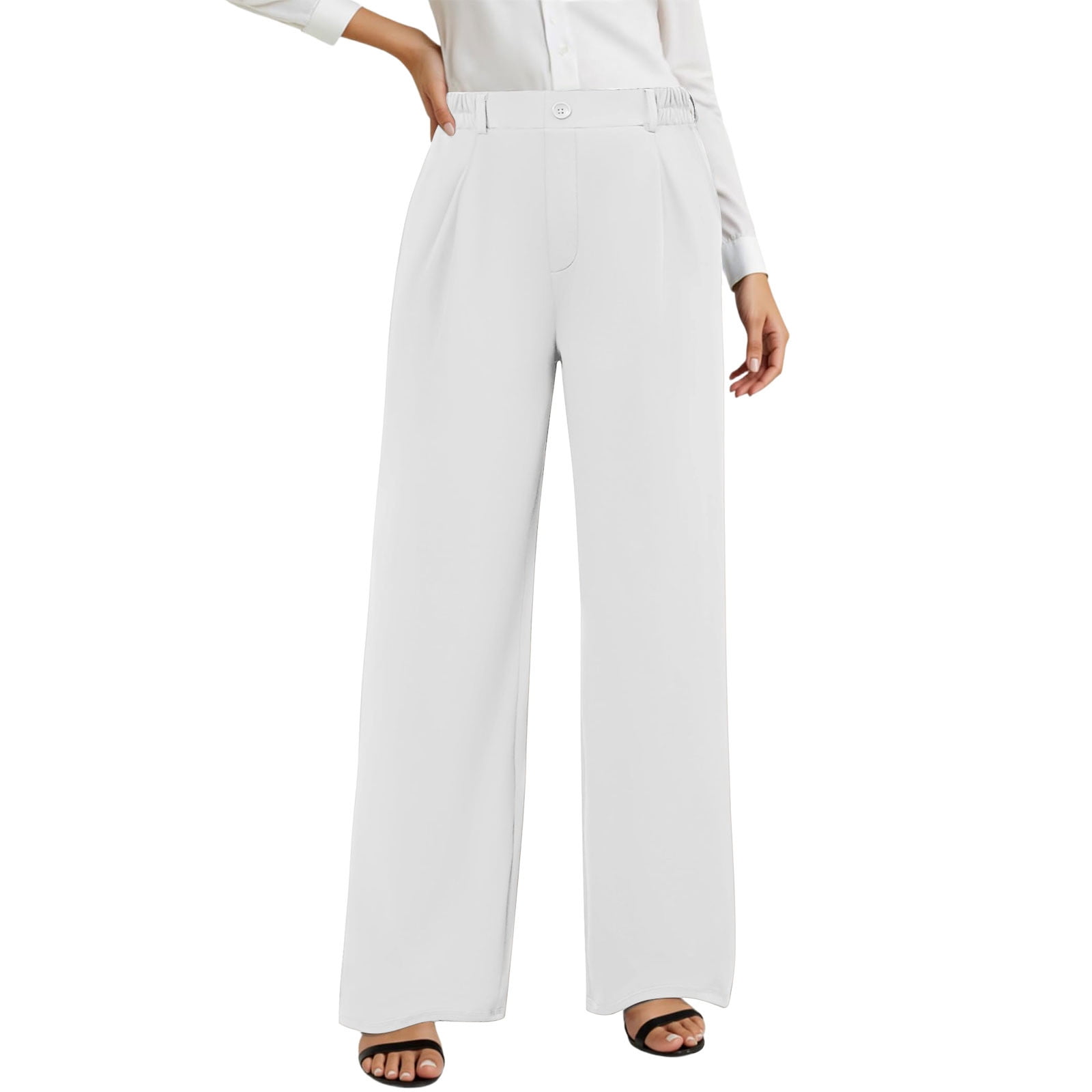 Bosfbaoi Womens Pants High Waist Pleated Wide Leg Suit Pants Button Fly ...