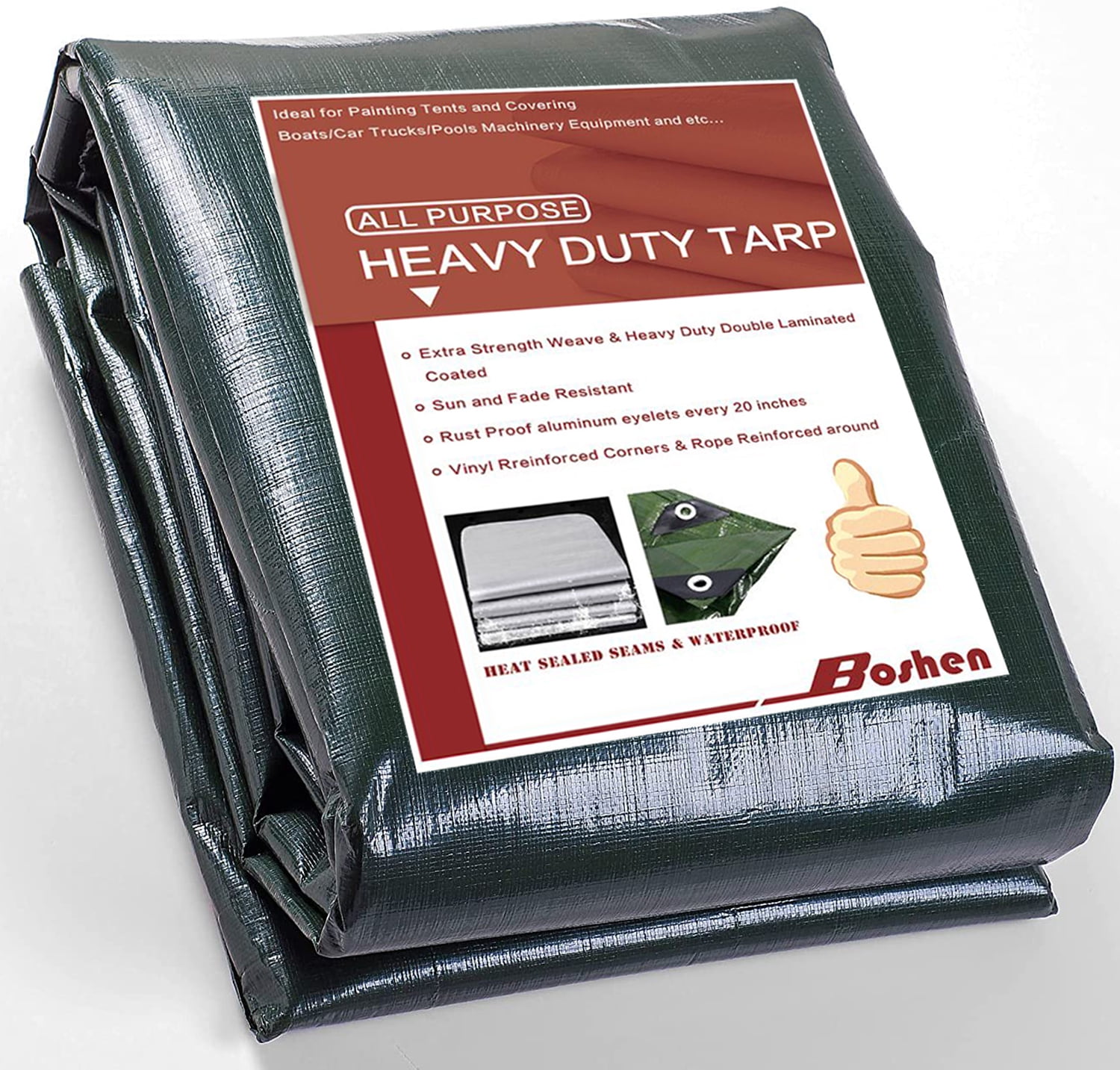 Boshen Tarp Cover Waterproof Tarpaulin Canopy Tent Poly Tarp, 5mil ...