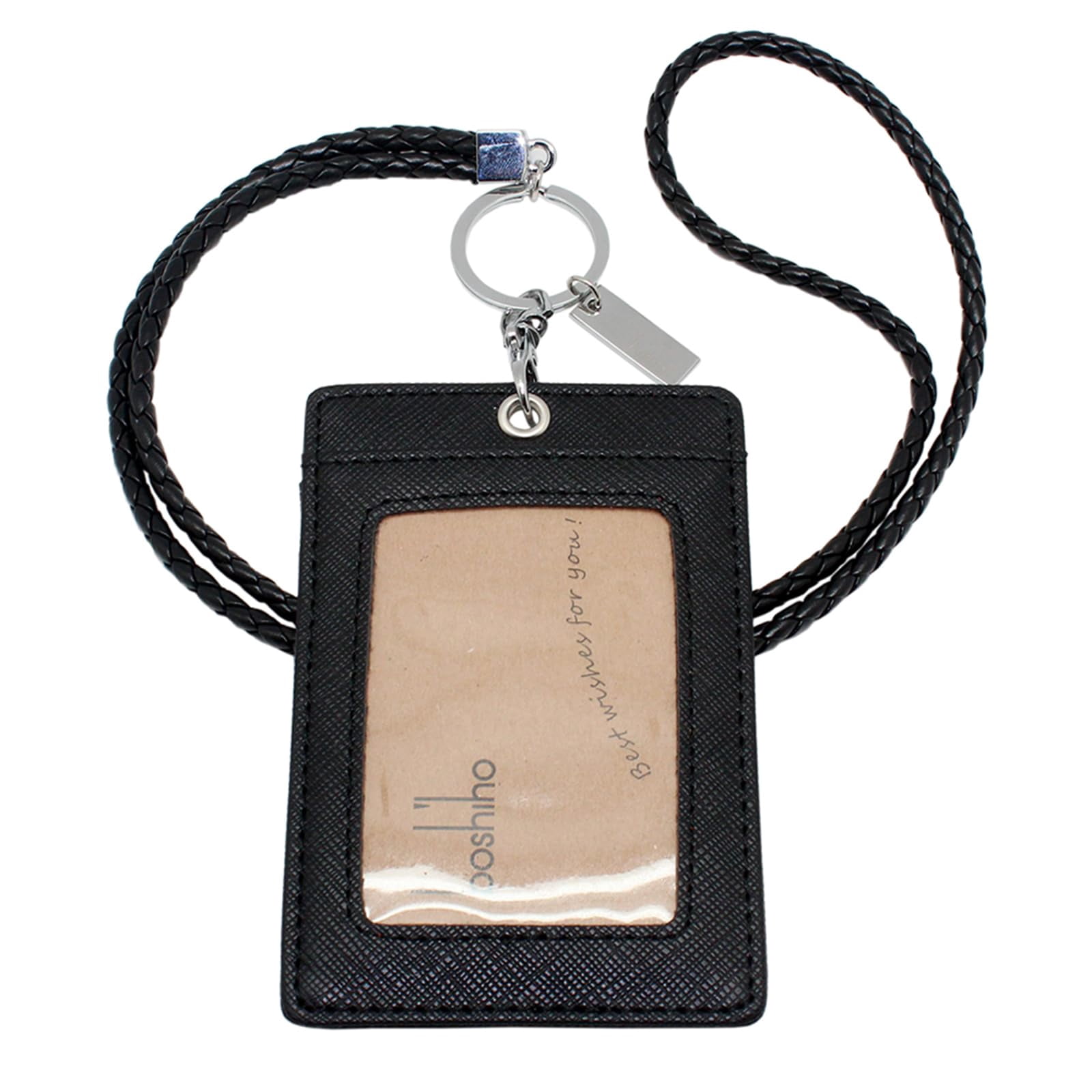 Boshiho Vertical Style Leather ID Card Badge Holder with Keychain ...