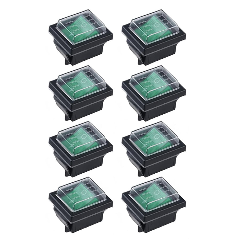 Bosisa 8Pcs Rocker Switch With Cover Green Illuminated Waterproof 4-Pin ...