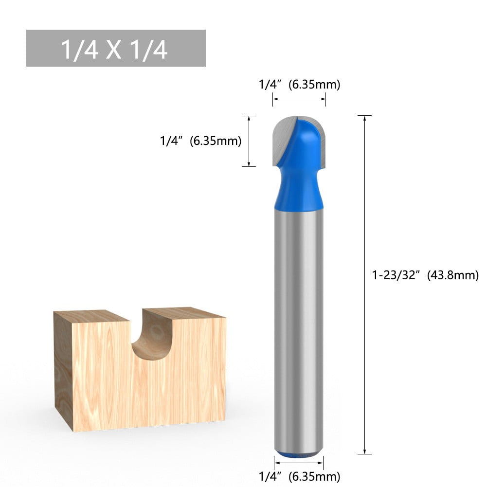 Bosisa Round Bottom Router Bits 6.35Mm Shank Core Box Milling Cutter ...