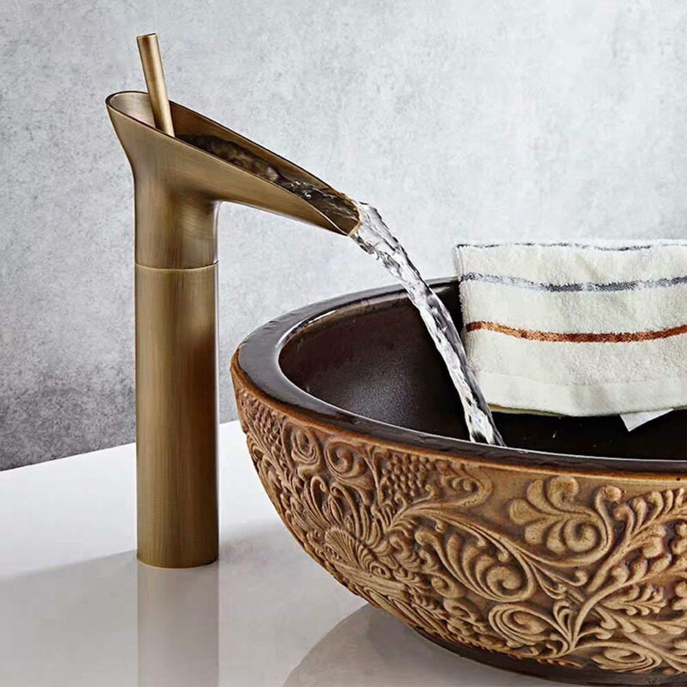 Bosisa Traditional Antique Gold Waterfall Faucet Bathroom Sink Tap Hot ...