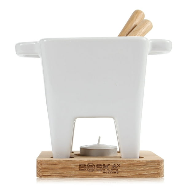 Boska Holland 6.75 oz White/Oak Ceramic Tea Light Tapas Fondue Set ...