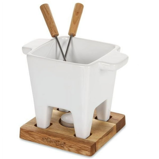 Boska Holland 6.75 oz White/Oak Ceramic Tea Light Tapas Fondue Set ...