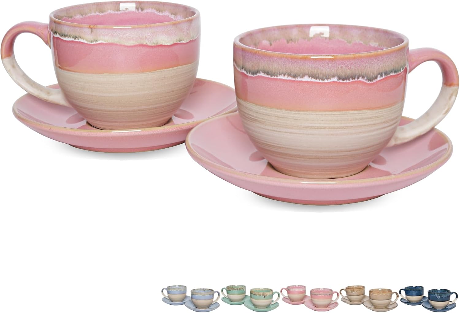 Bosmrlin Cermic Cppuccino Cup nd Sucer Set of 2, 10 Oz, Coffee Cups for ...