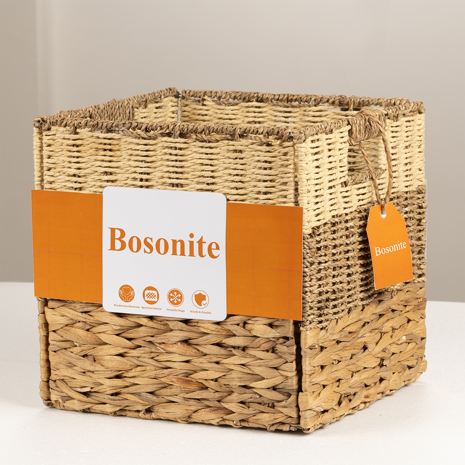 Bosonite 11 Inch Cube Storage Bins, Set of 4. Natural wicker baskets ...