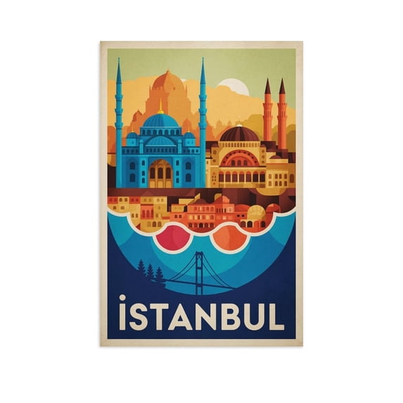 Bosphorus Classic Poster Retro Istanbul Cityscape with Landmarks ...