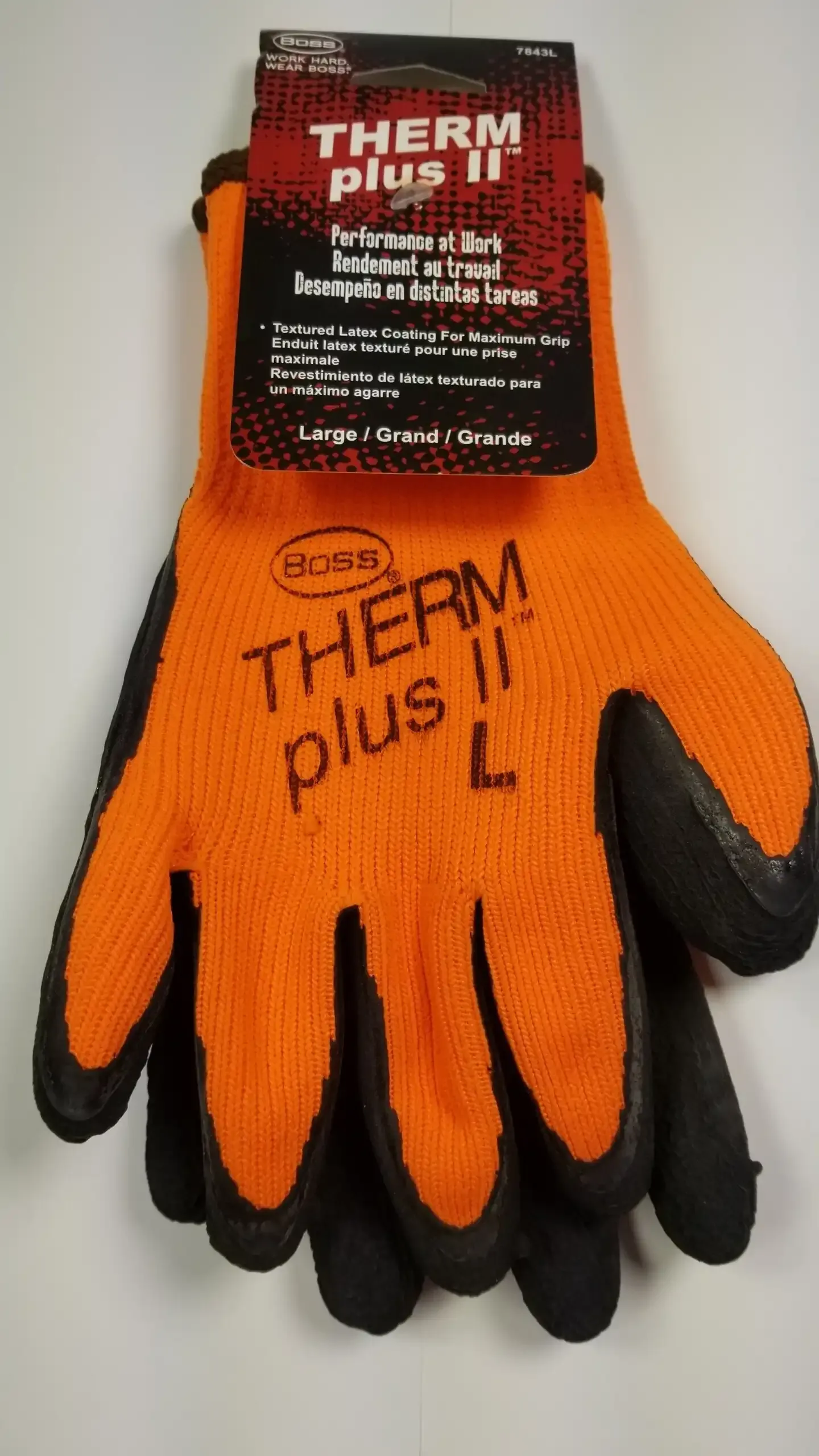 Boss 7843L Therm Plus ll Hi-Viz Orange Work Gloves With Latex Coated ...