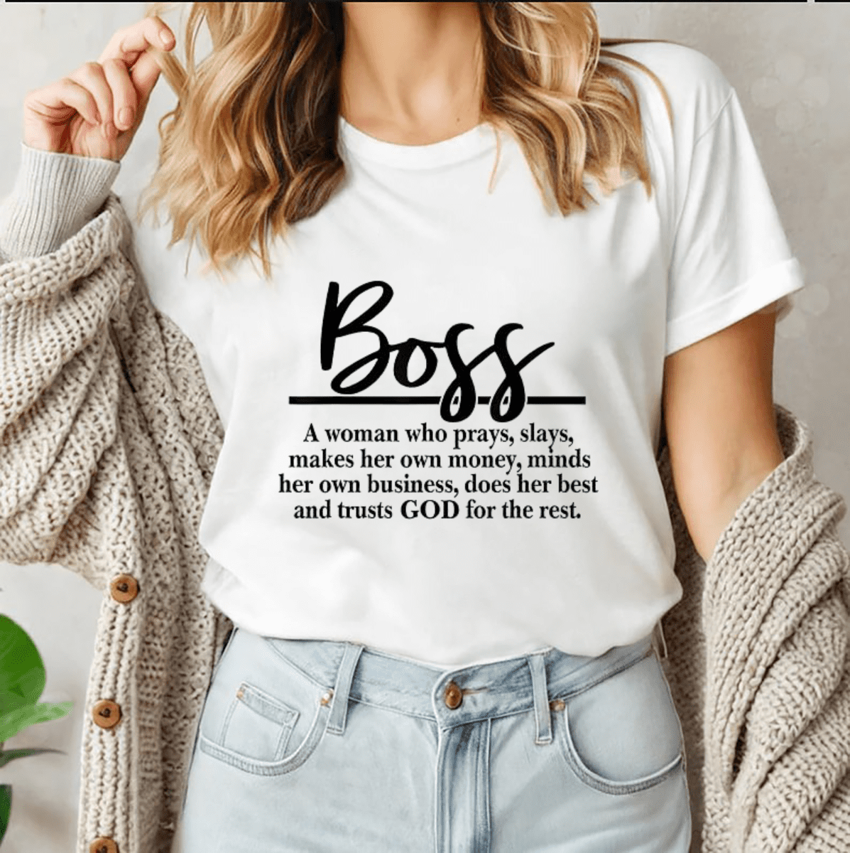Boss A Woman Who Pray Funny Definition Religious Gift Unisex T-Shirt ...