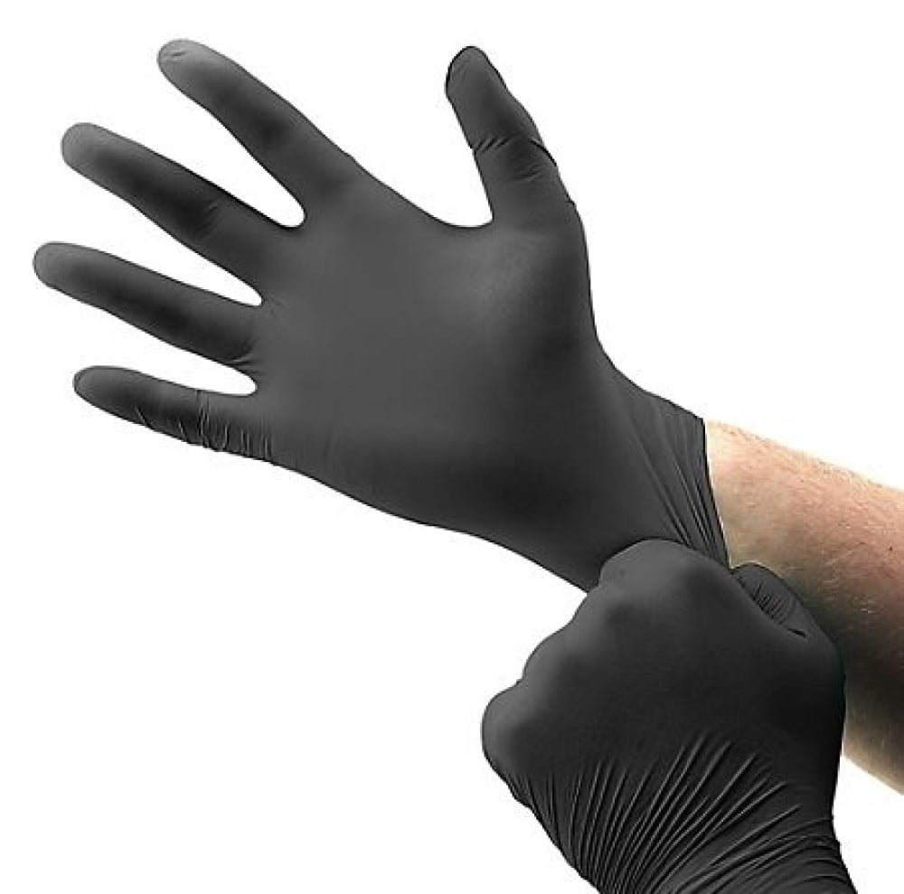 Boss B21001-L50 Powder Free Disposable Nitrile Gloves, Black, Large, 50 ...