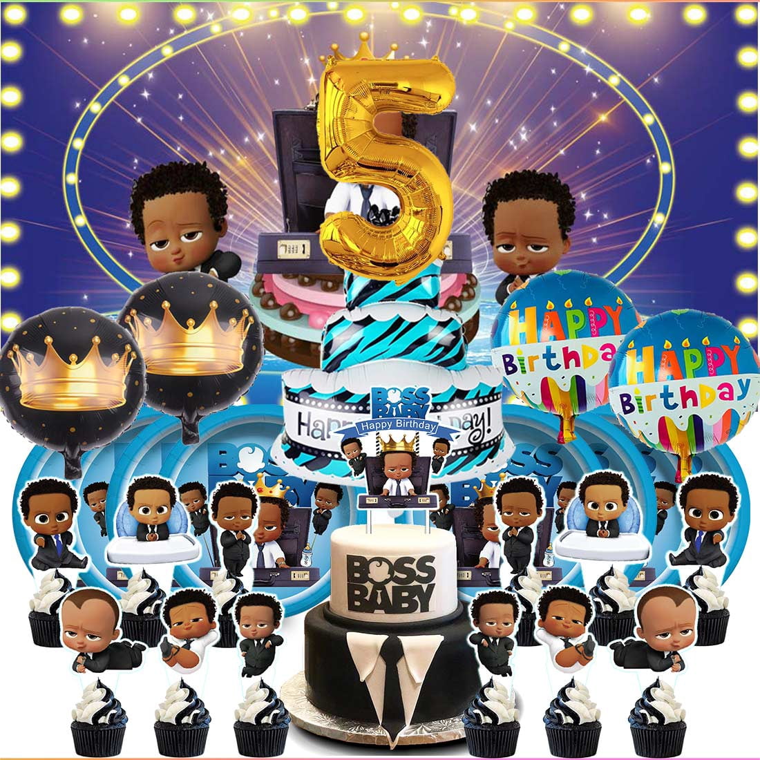 Boss Baby Africa Boy 5th Tableware Balloons Cake Toppers Backdrop ...