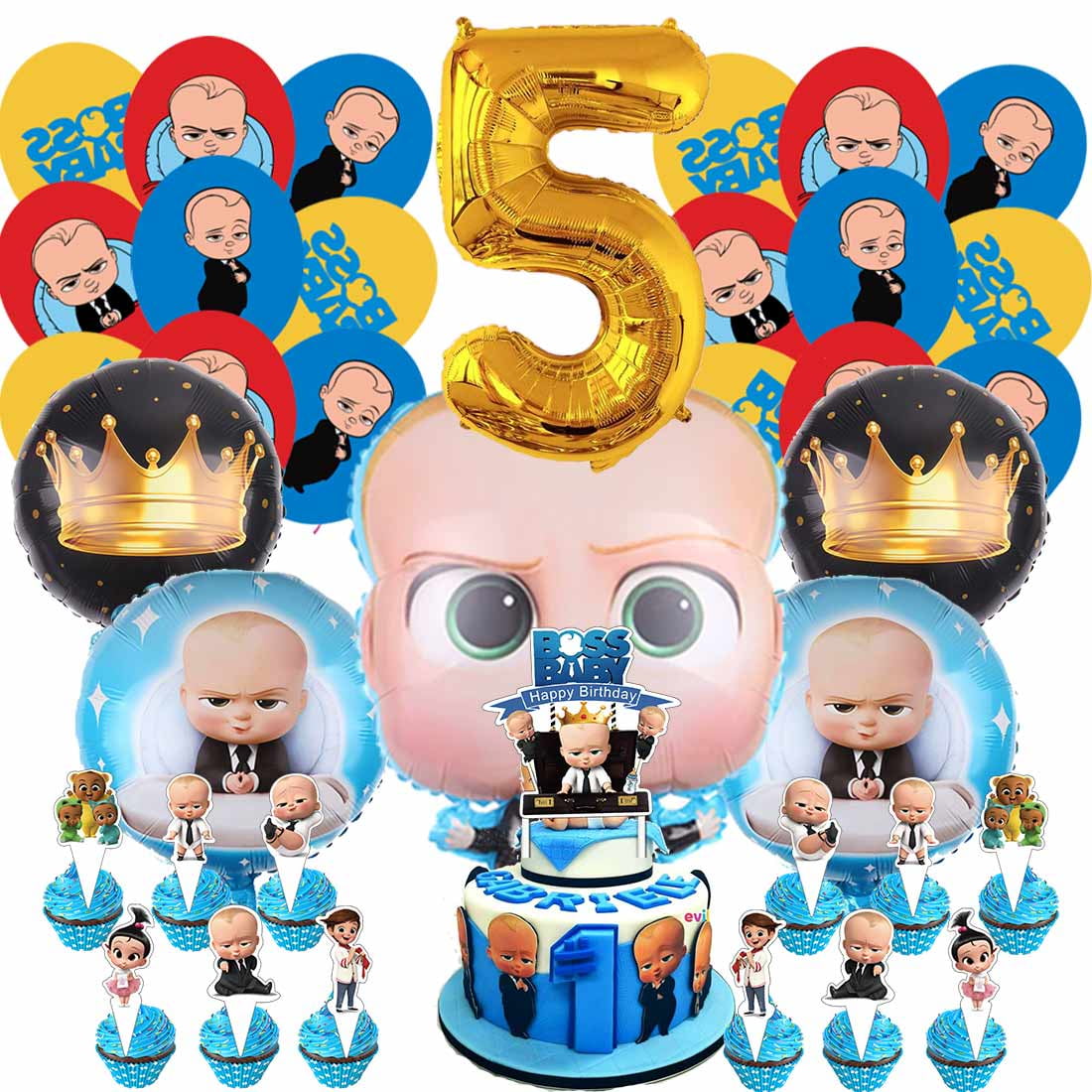 Boss Baby White Boy Party Supplies 5th Decor Kit Balloons Birthday Cake ...