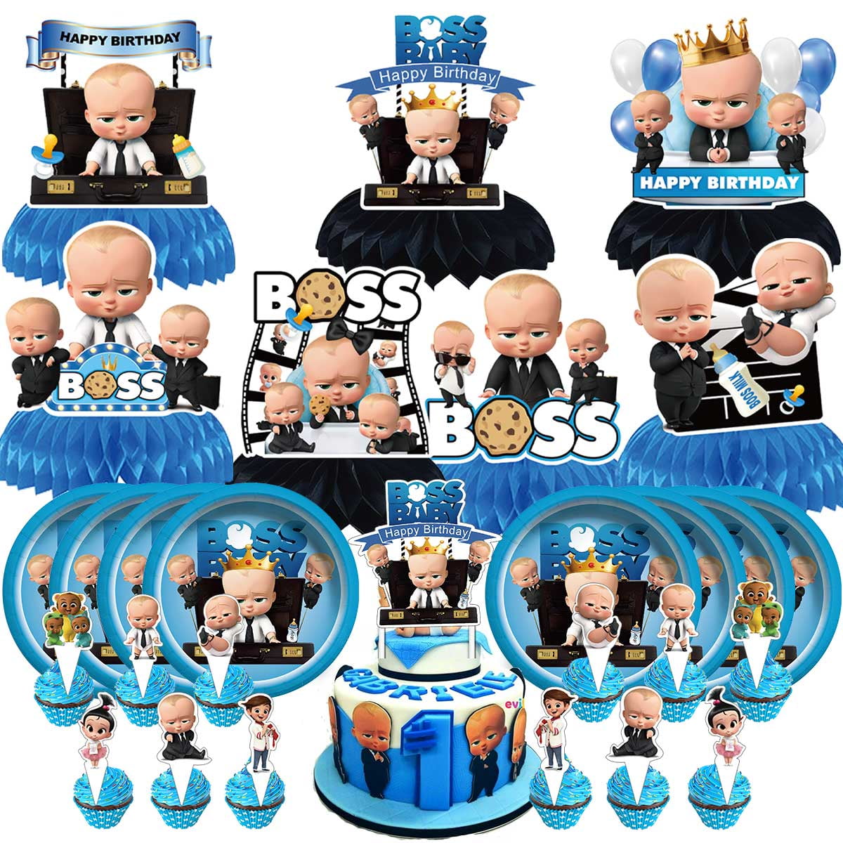 Boss Baby White Boy Party Supplies Decor Plates Fans Decorations ...