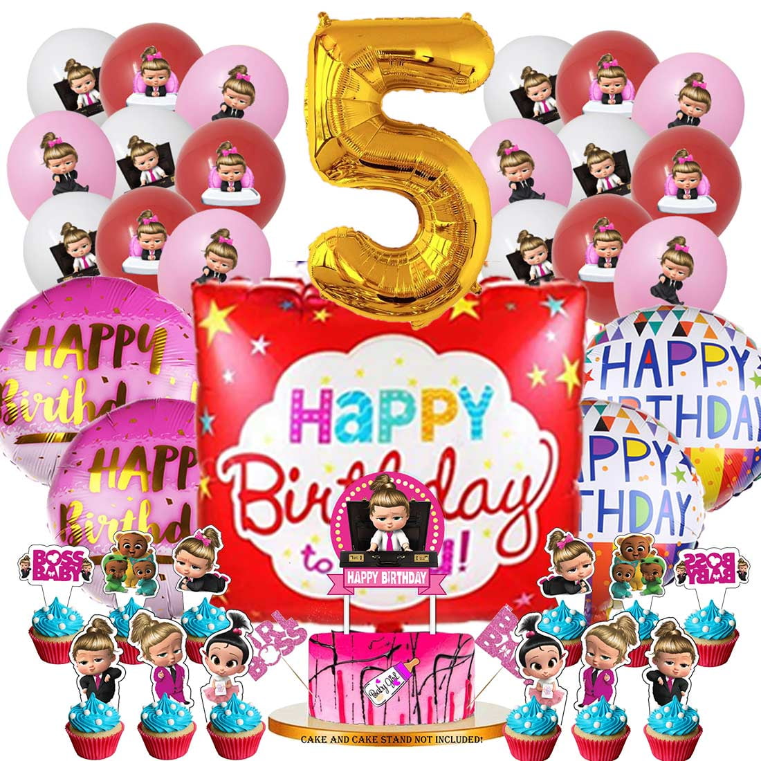 Boss Baby White Girl Party Supplies 5th Decor Kit Balloons Birthday ...