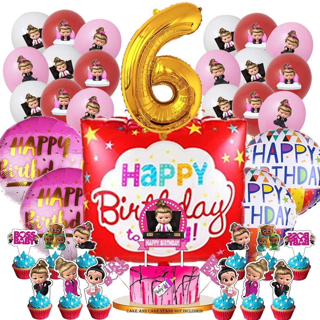 Boss Baby White Girl Party Supplies 6th Decor Kit Balloons Birthday ...