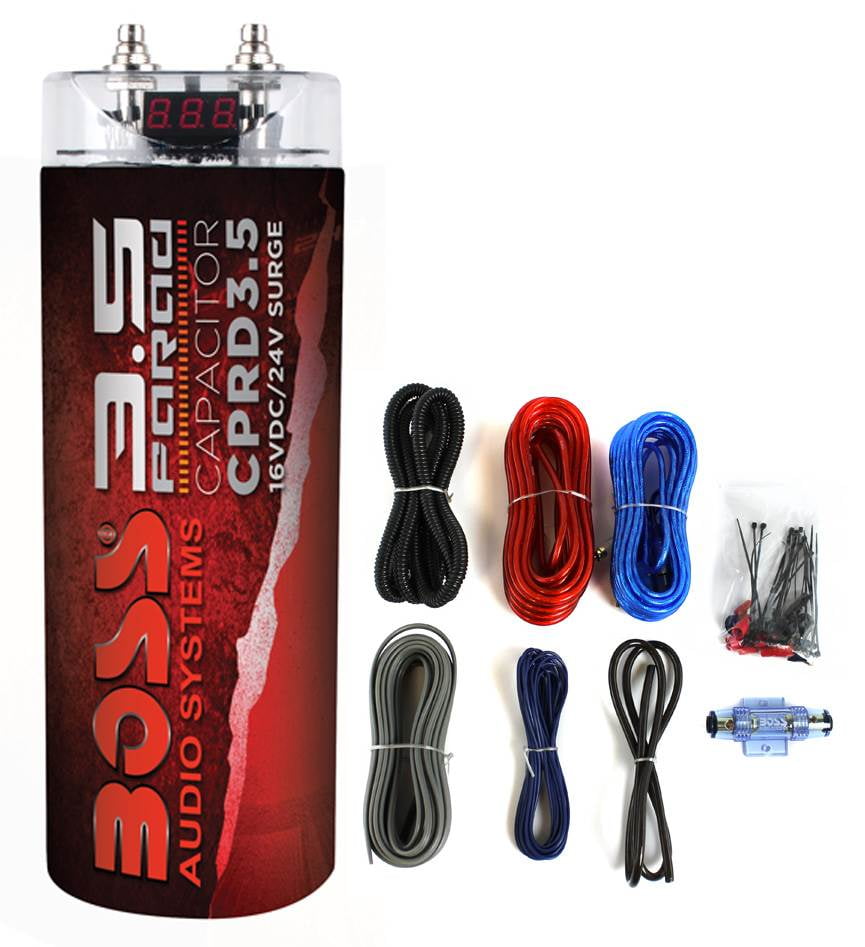 Boss CPRD3.5 Digital 3.5 Farad Car Voltage Capacitor Power Cap+8 Ga Amp ...