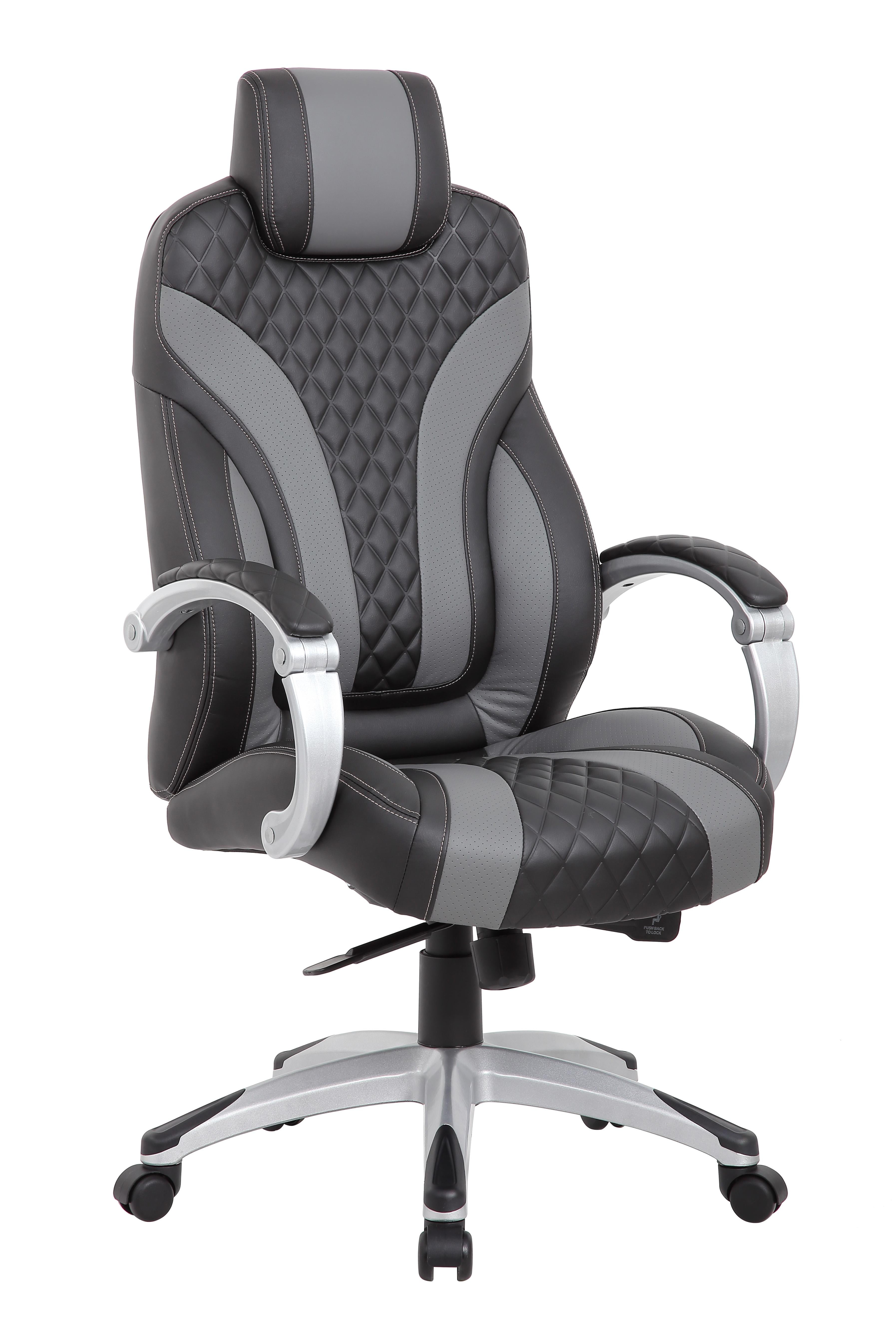 Boss Office High-Back Upholstered Executive Chair with Wheels in Black/Gray - Walmart.com