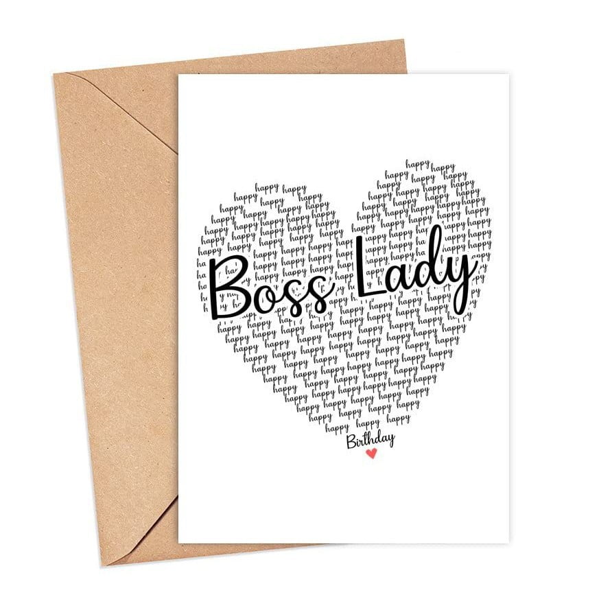 Boss Lady Birthday Card – Heart Design with “Happy” Background – Blank ...