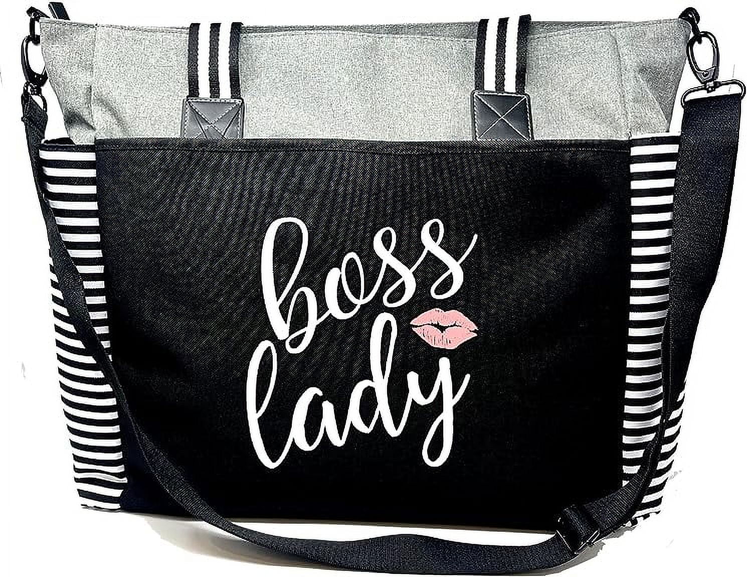 Boss Lady Laptop Bag for Work - Cute Zippered Pocket Canvas Tote Bag ...