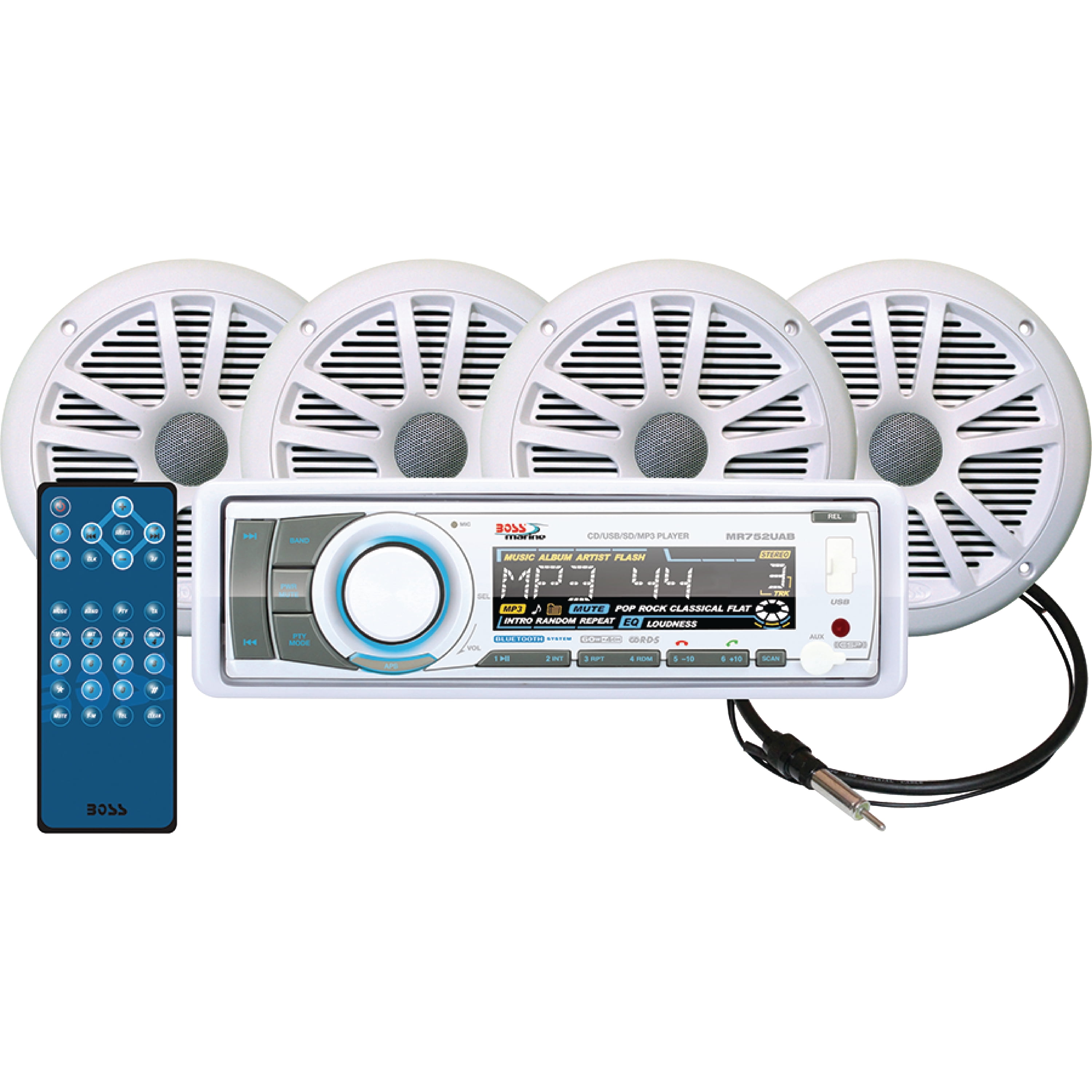 Boss Marine Audio 180 Watt Pack with 4 6.5 Inch Speakers, Receiver, and ...