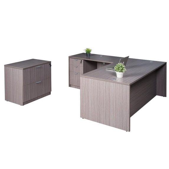 Boss Office Products 66" L-Shape Desk with File Storage in Driftwood ...