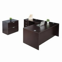 Boss Office Products 66" L-Shape Desk with File Storage in Mahogany ...