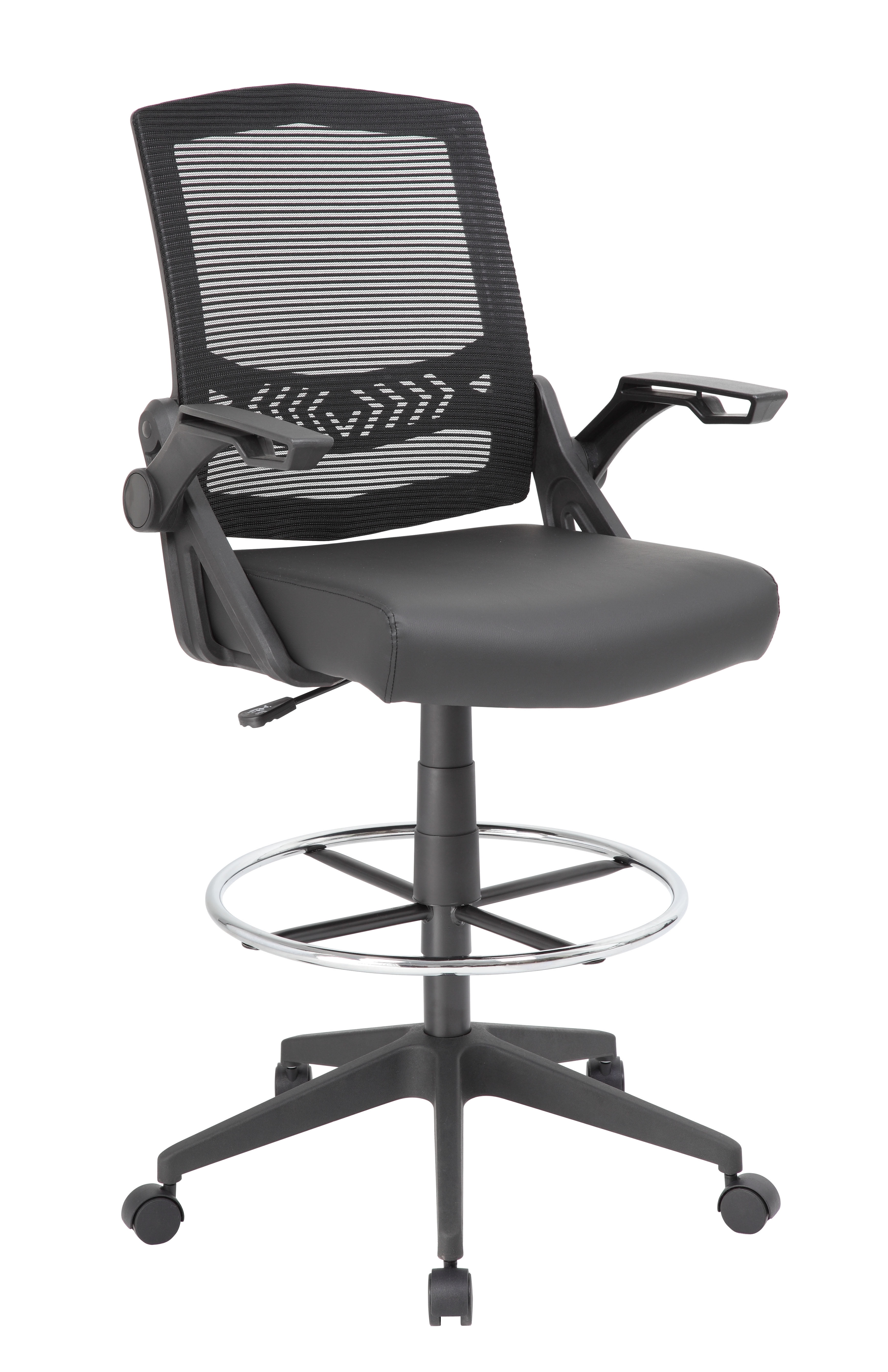 Boss Office Products Flip Arm Mesh Drafting Stool with Casters, Black ...