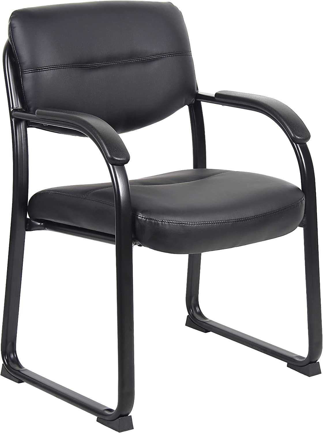 Boss Office Products Leather Sled Base Side Chair with Arms in Black ...