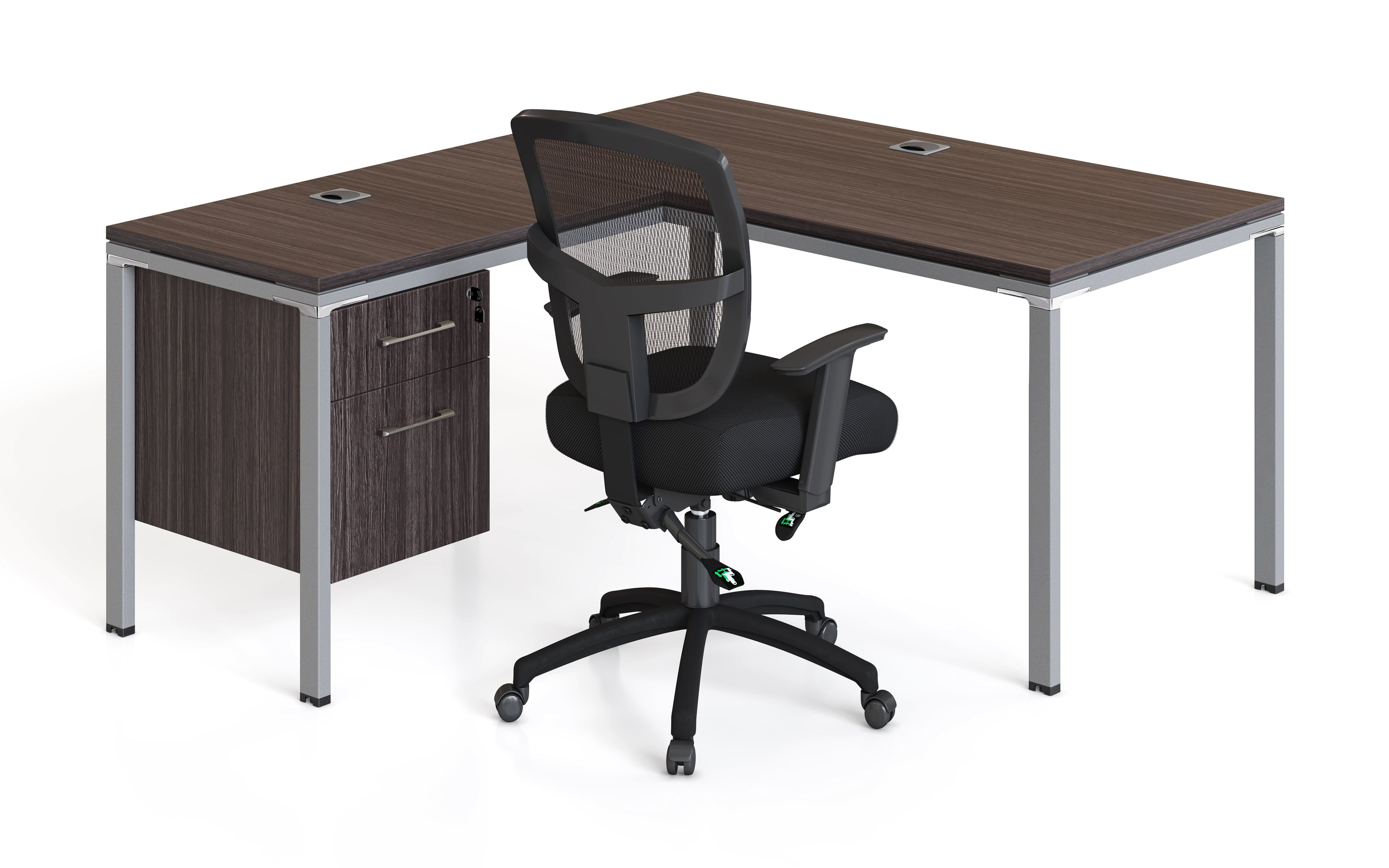 Boss Office Products Simple System 66" x 24" L Desk with (1) Pedestal ...