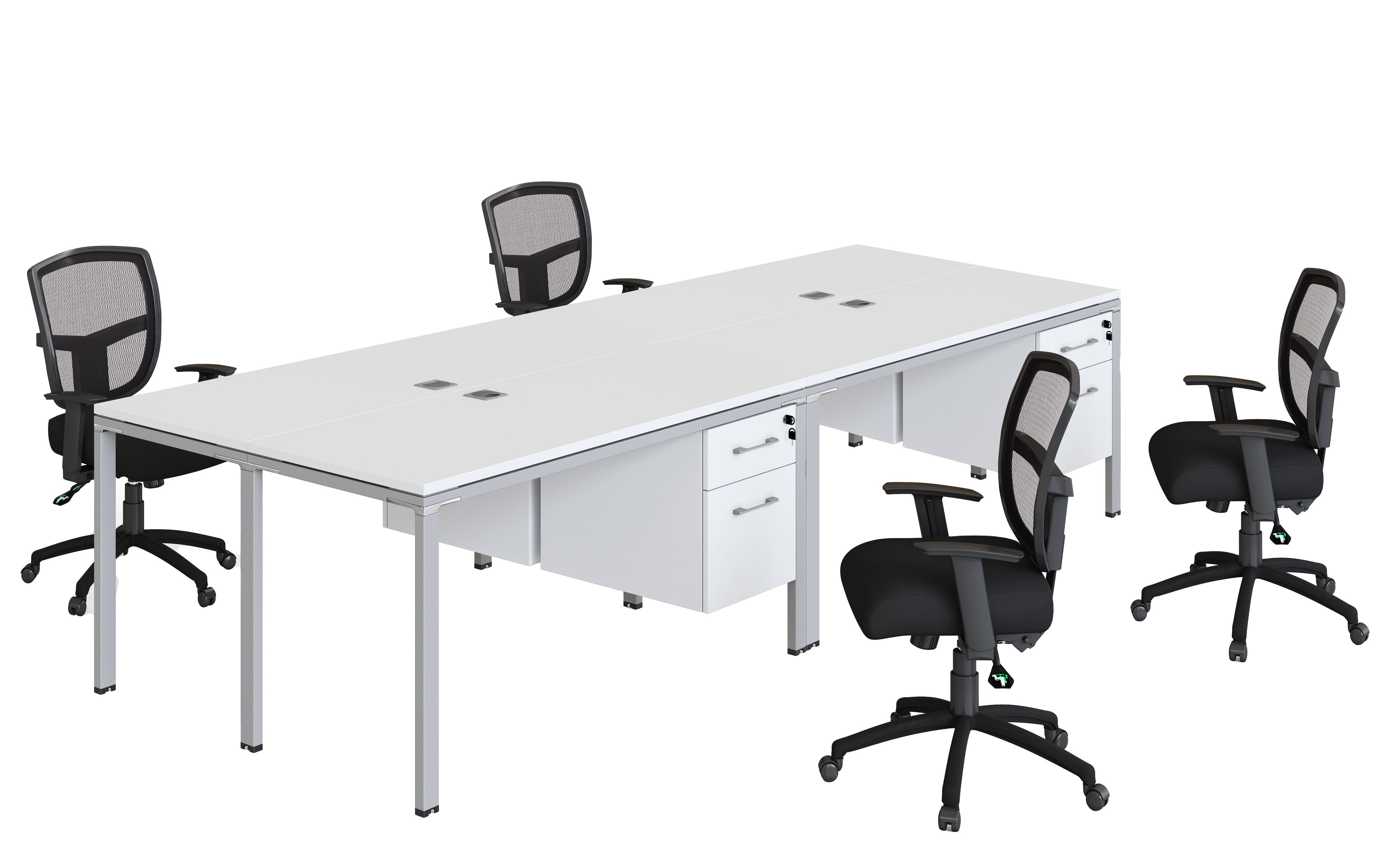 Boss Office Simple System 60" x 24" Quad Desks with (4) Pedestals in ...