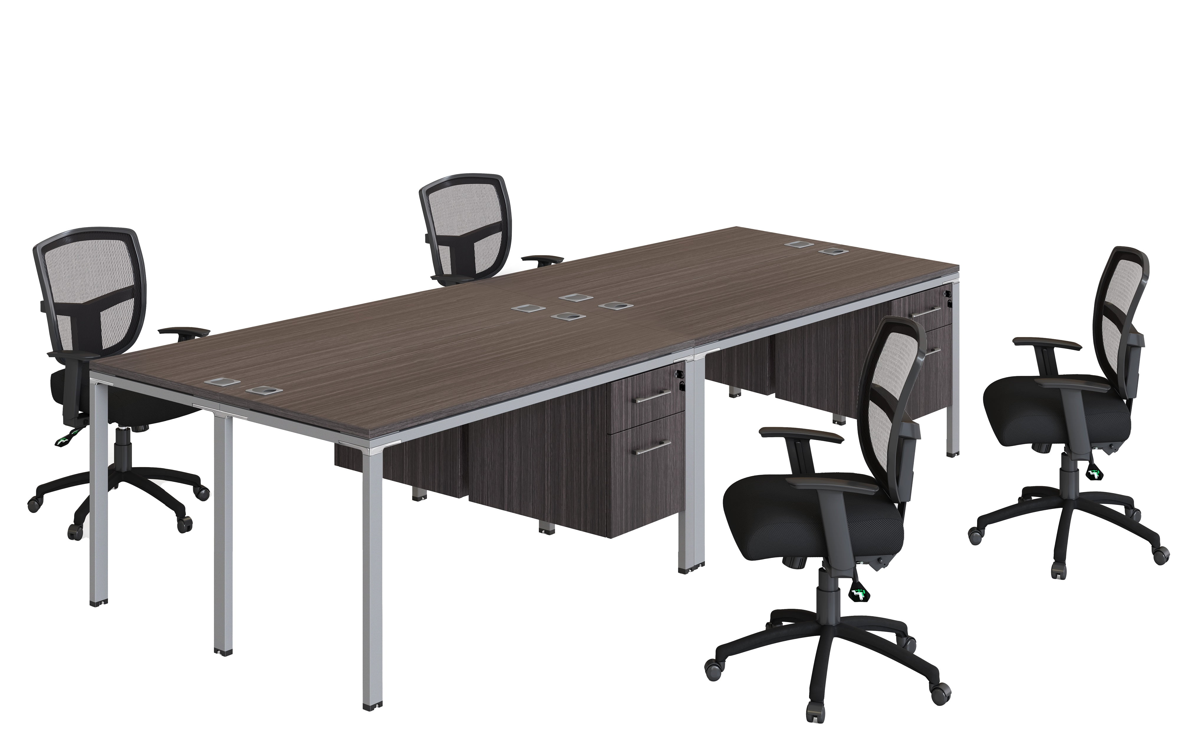 Boss Office Simple System 66" x 30" Quad Desks with (4) Pedestals in ...