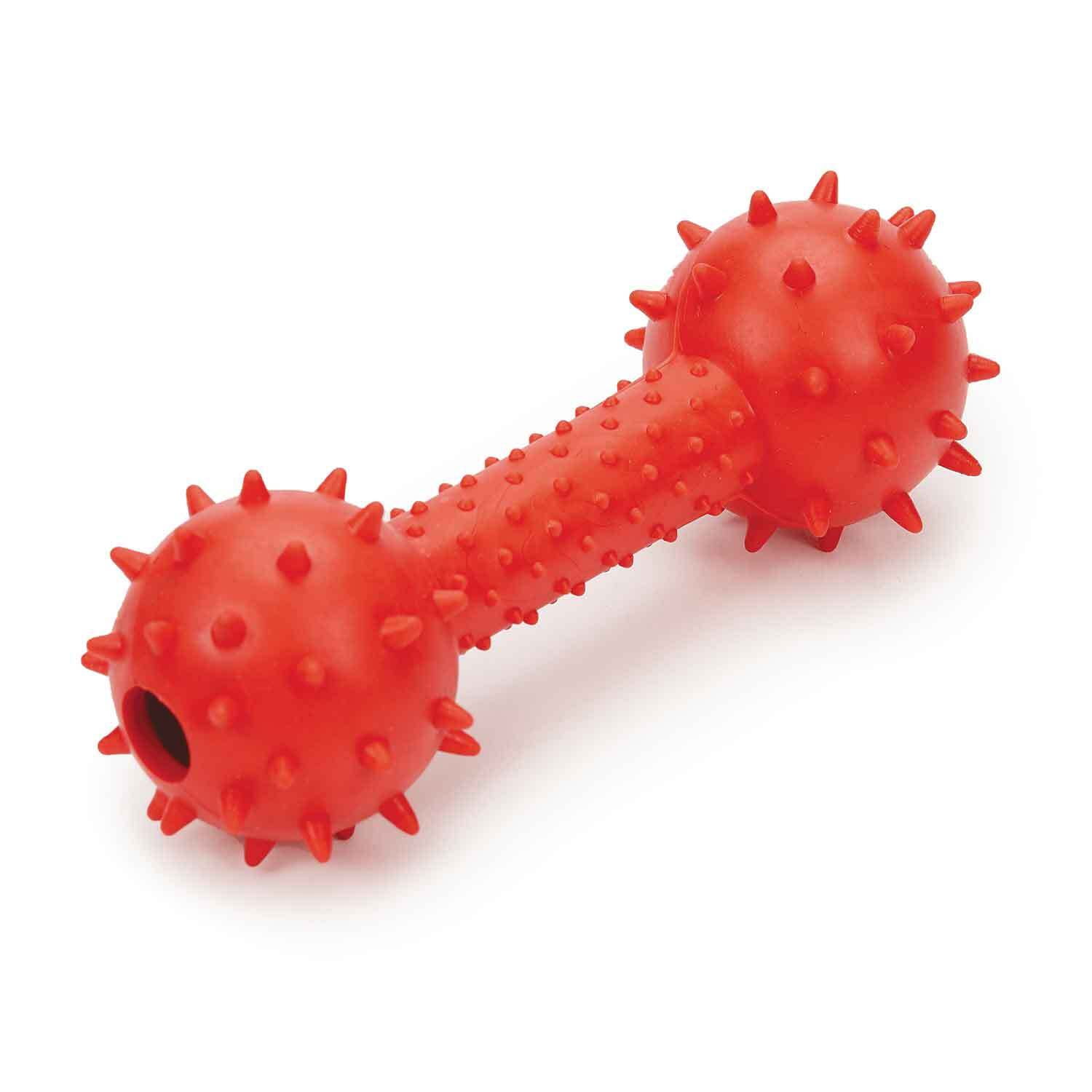 Diggers 8360919 6 in. Rubber Spiked TPR Dumbbell with Bell Dog Toy, Red ...