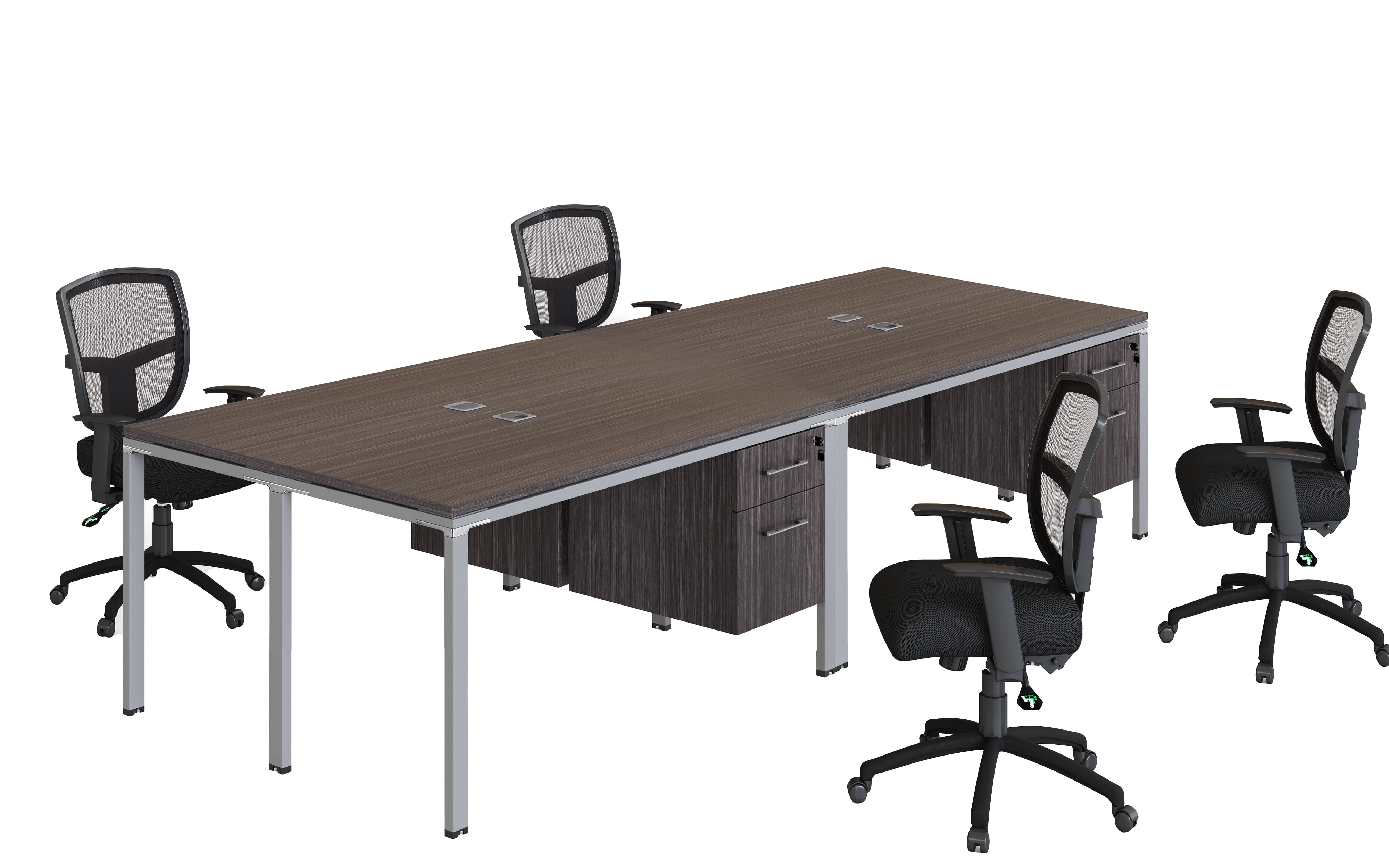 Boss Office Products Quad Desks With (4) Pedestals, 60" X 24" Desk Top ...