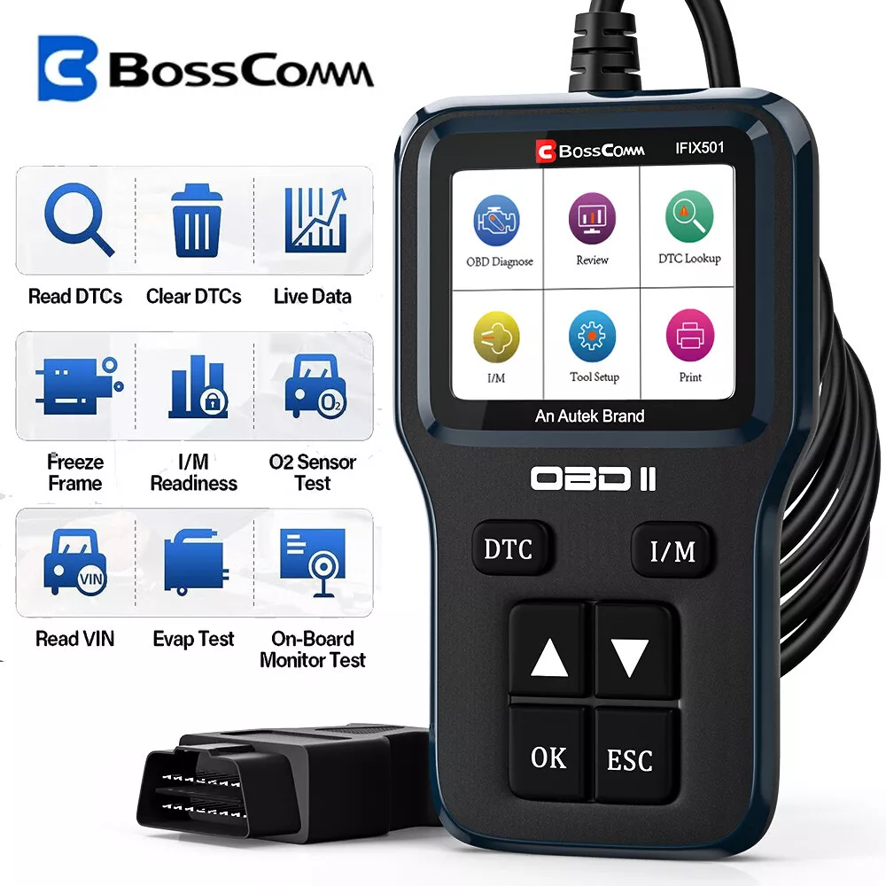 Bosscomm IFIX501 OBD2 Scanner, Car Diagnostic Tool Automotive OBD2 ...