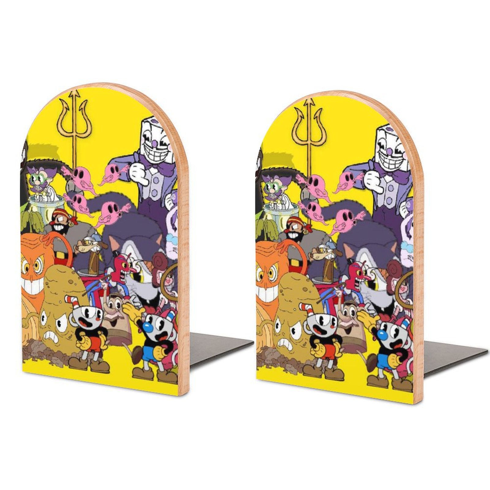 Bosses Cuphead Bookends Wood Book Divider Decor Shelves Non-Skid Book ...