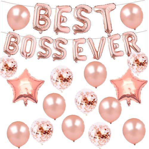 Bosses Day Decorations Best Boss Ever Balloons and Banners Rose Gold ...