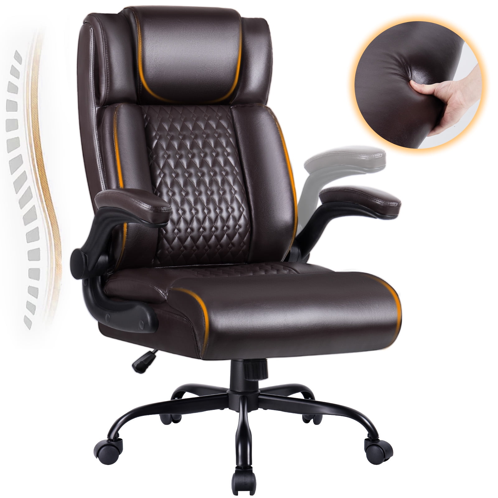 Bossin Big and Tall Executive Office Chair 400lbs with Flip-up Arms for ...