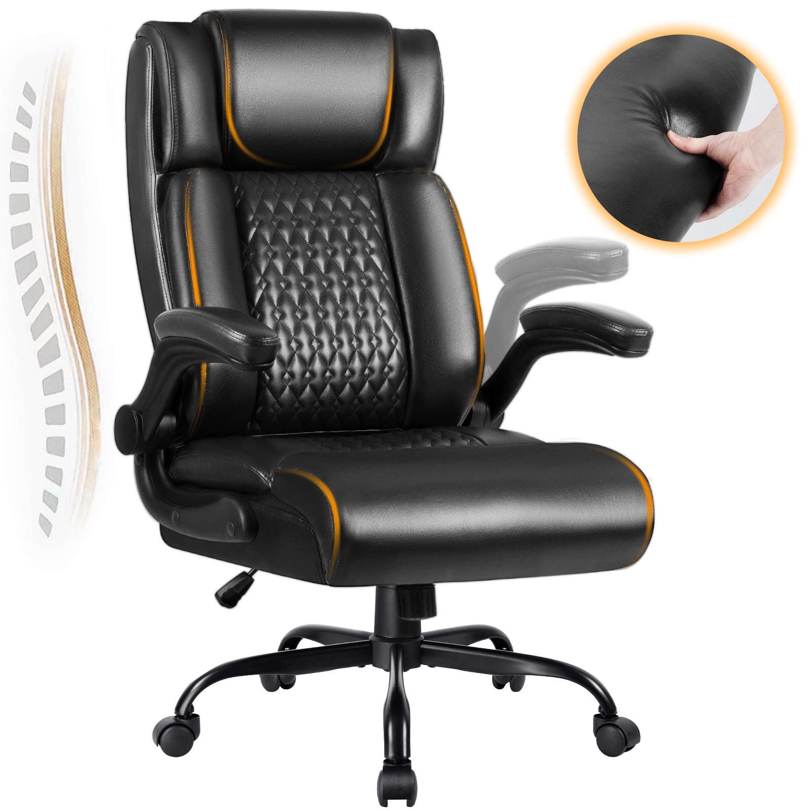 BOSSIN Big and Tall Office Chair, 400lbs Capacity, Flip-Up Arms ...