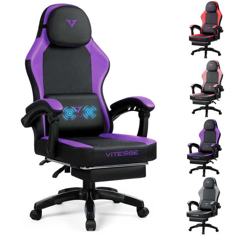 Bossin Gaming Chairs with Footrest, Massage Leather Game Chair for ...