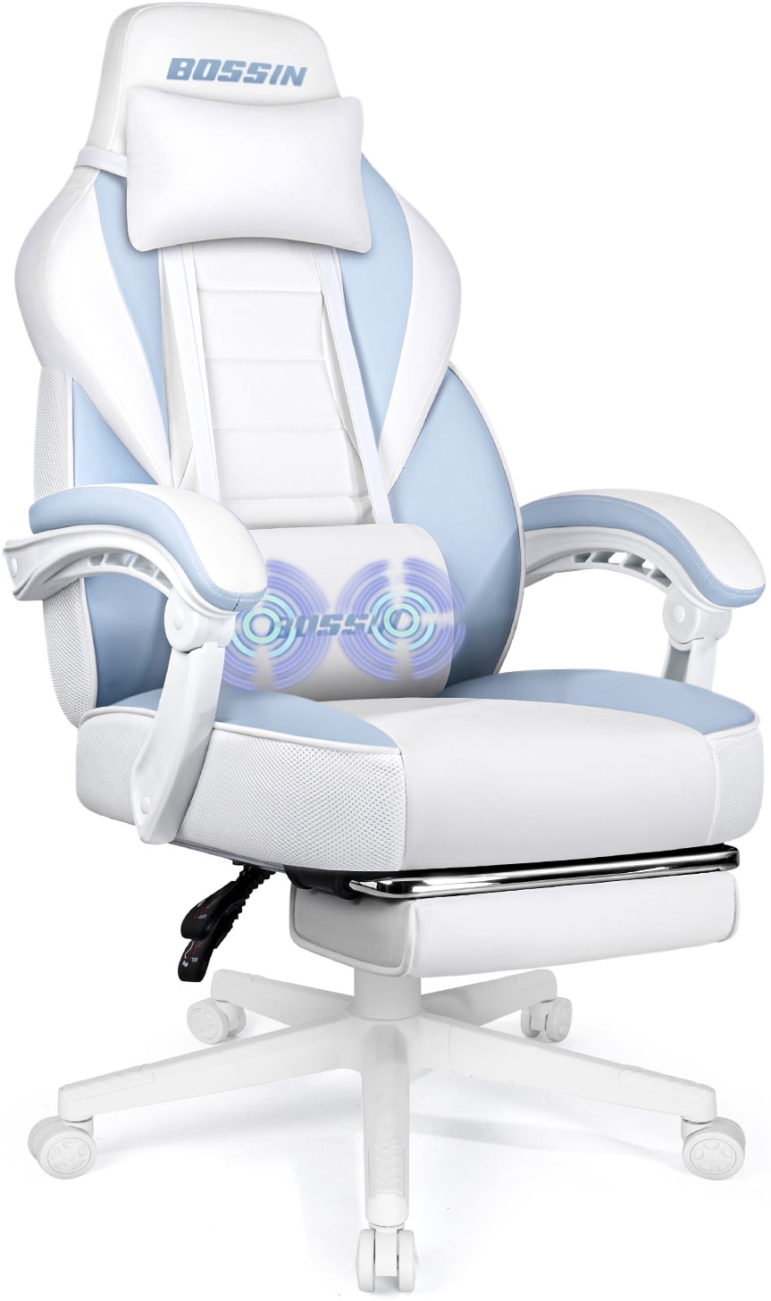 Bossin Gaming Chairs with Footrest,Massage Leather Game Chair for ...