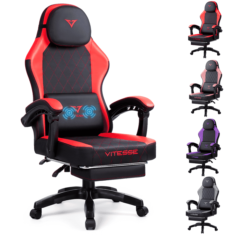 Bossin Gaming Chairs with Footrest, Massage Leather Game Chair for ...