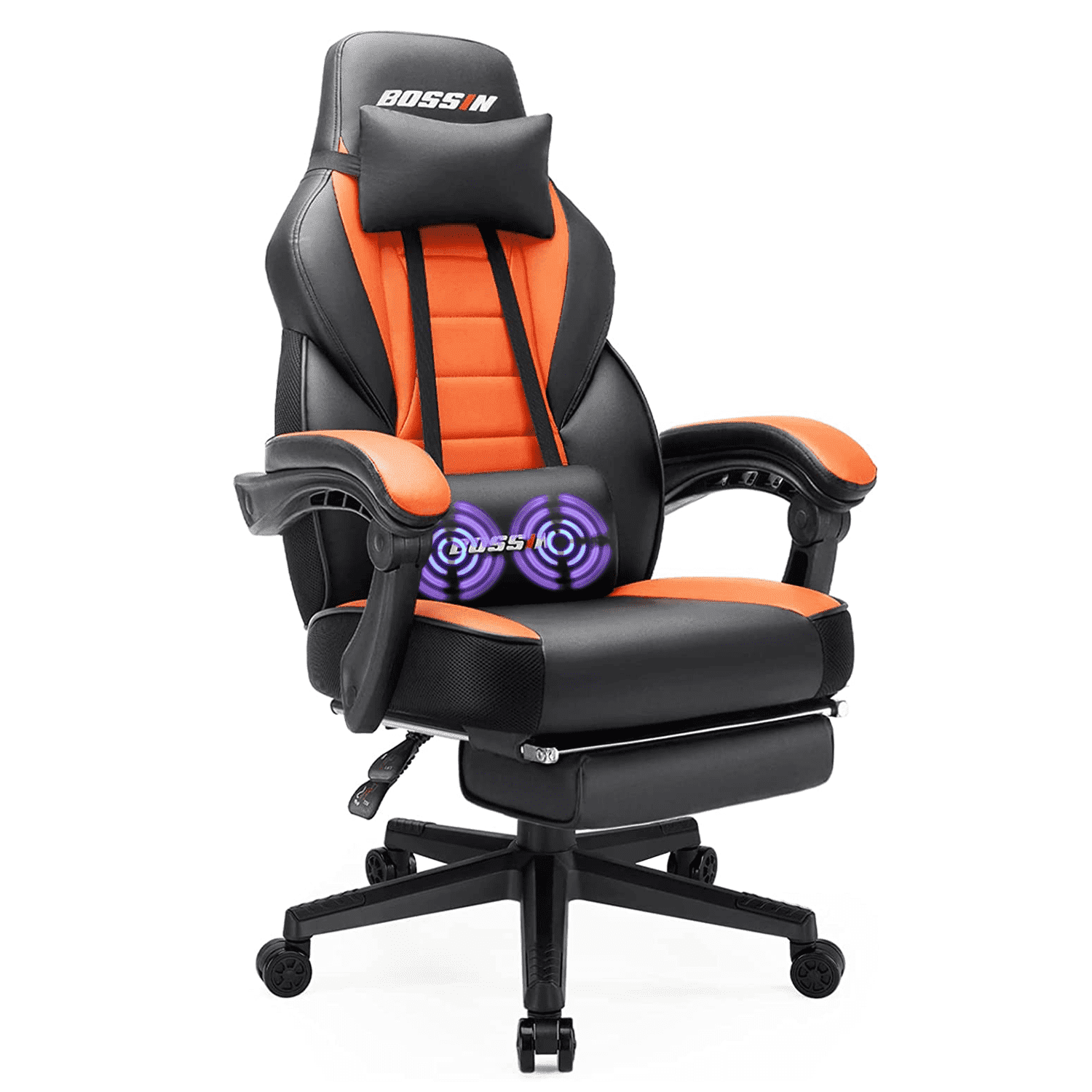 BOSSIN Gaming Chair with Footrest, Massage Leather Gaming Chair for ...