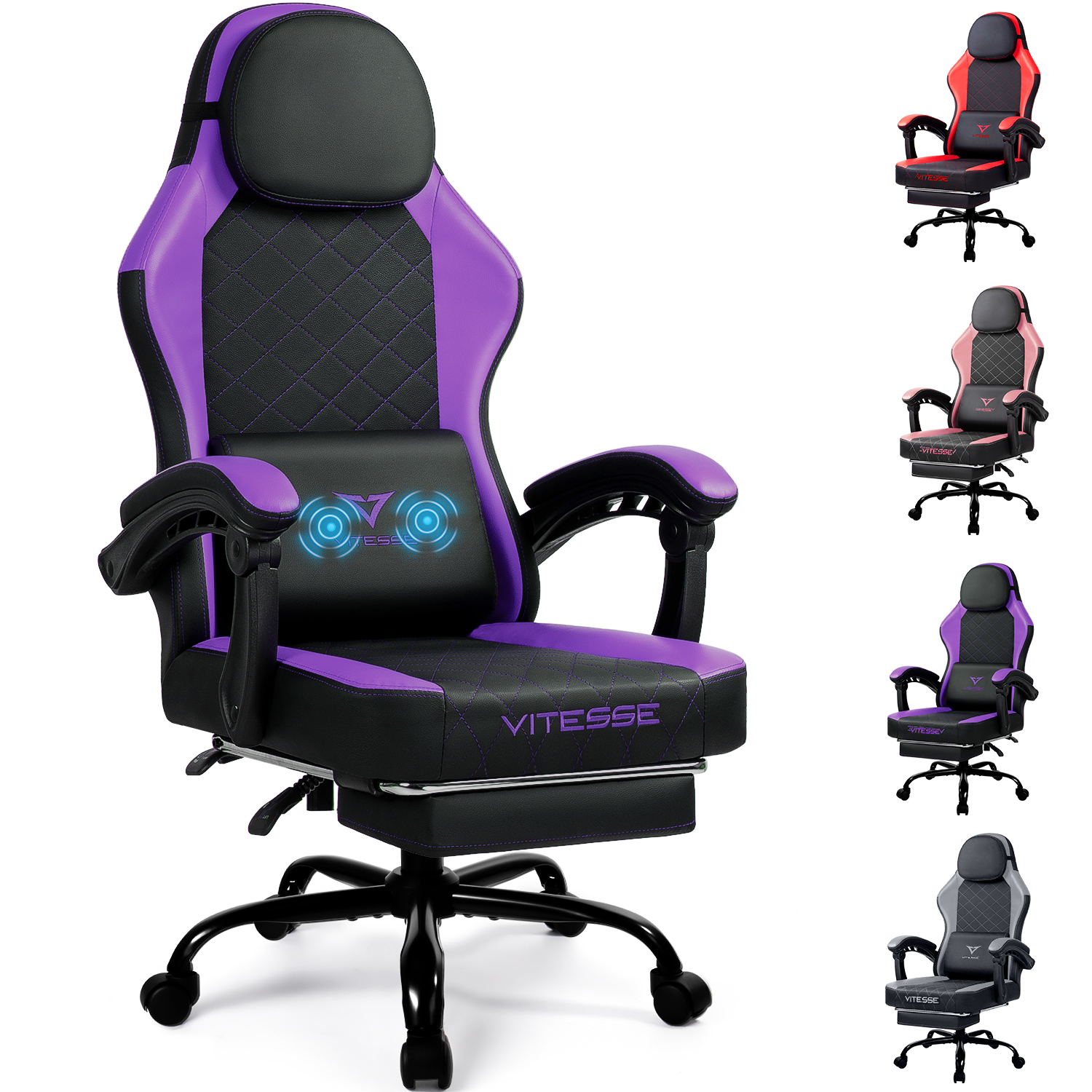 Bossin Gaming Chairs with Footrest, Massage Leather Game Chair for ...