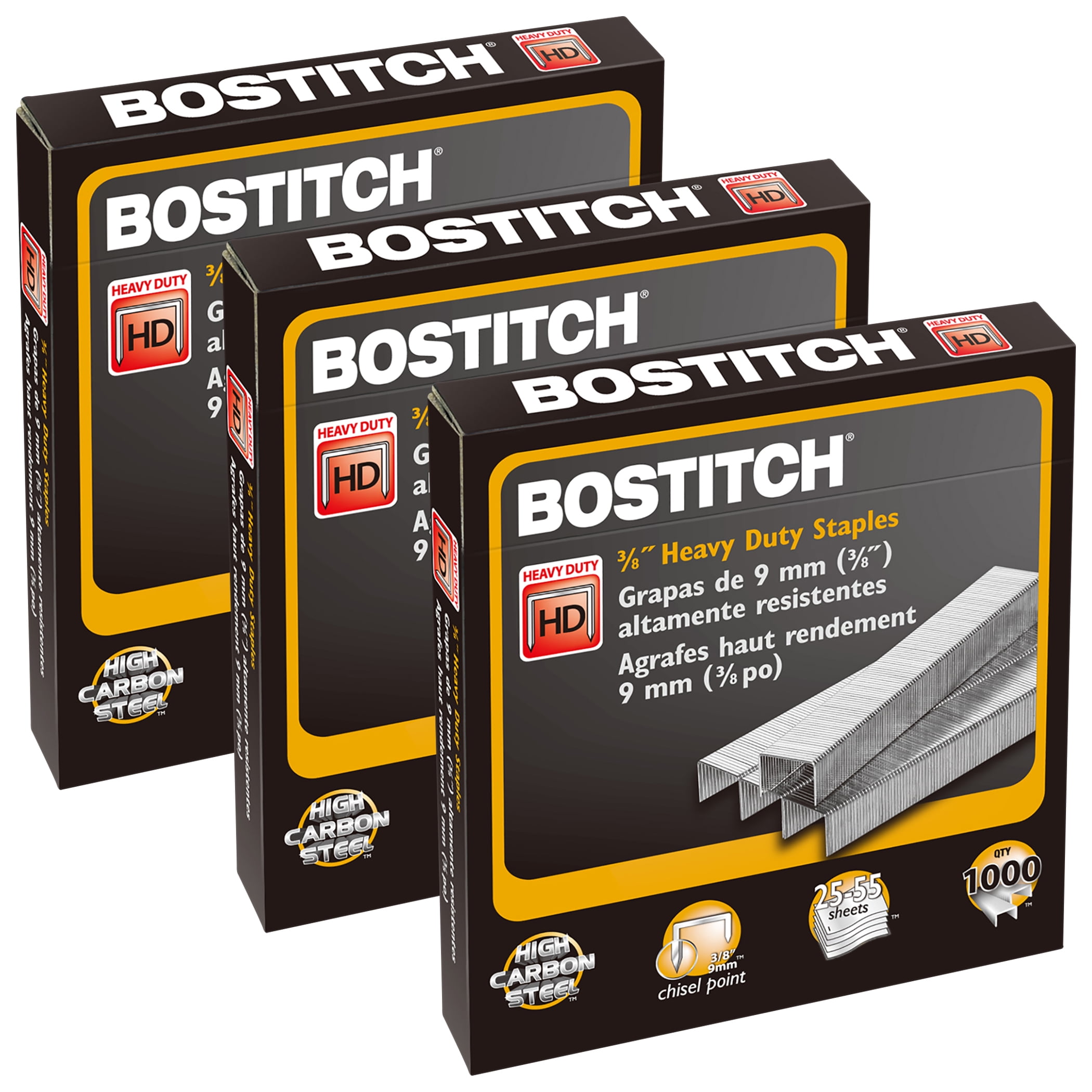 Bostitch Premium Heavy Duty Staples, 3/8", 1000 Per Pack, 3 Packs ...