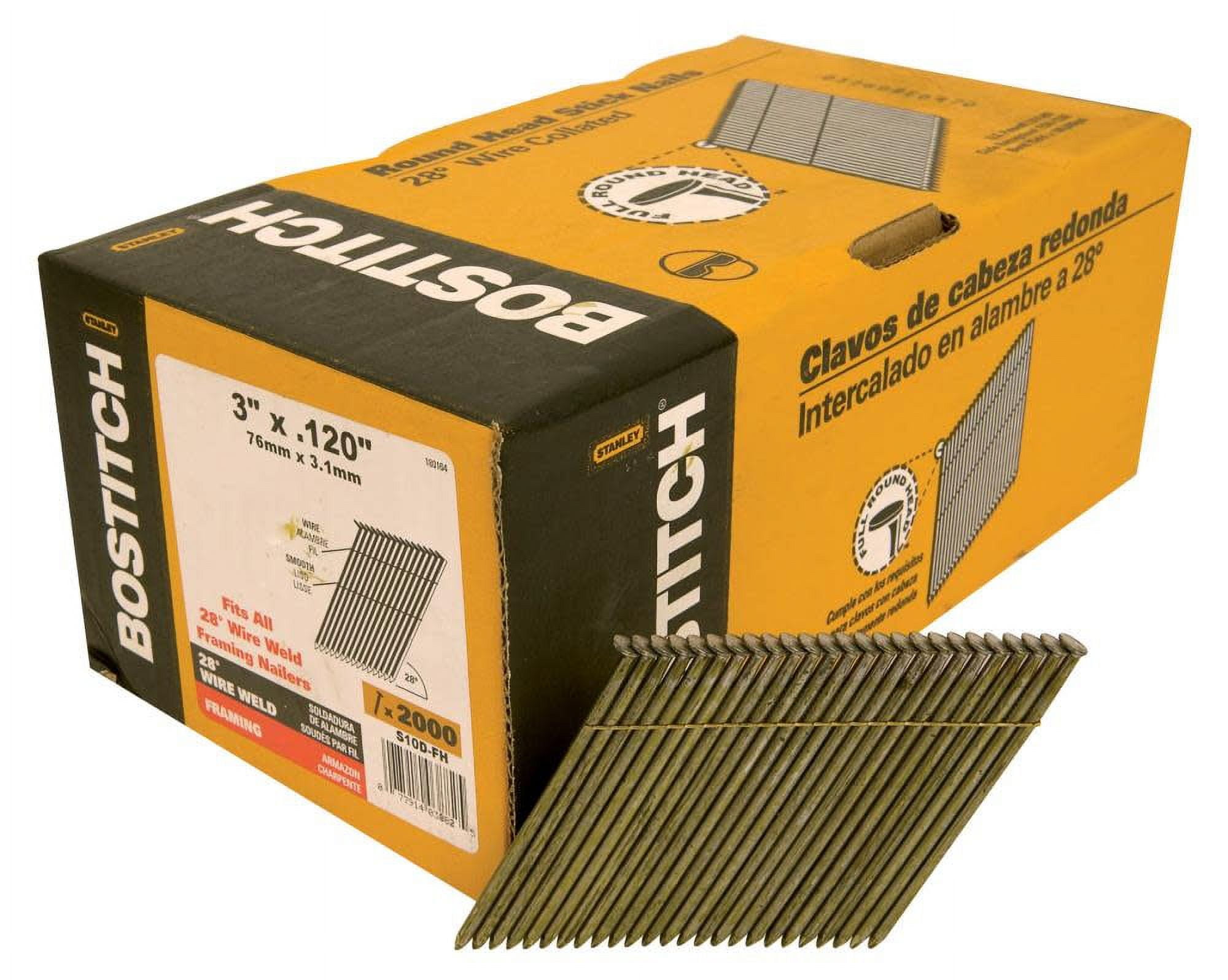 Bostitch S10D-FH 3" Smooth Shank 28° Wire Collated Stick Framing Nails ...