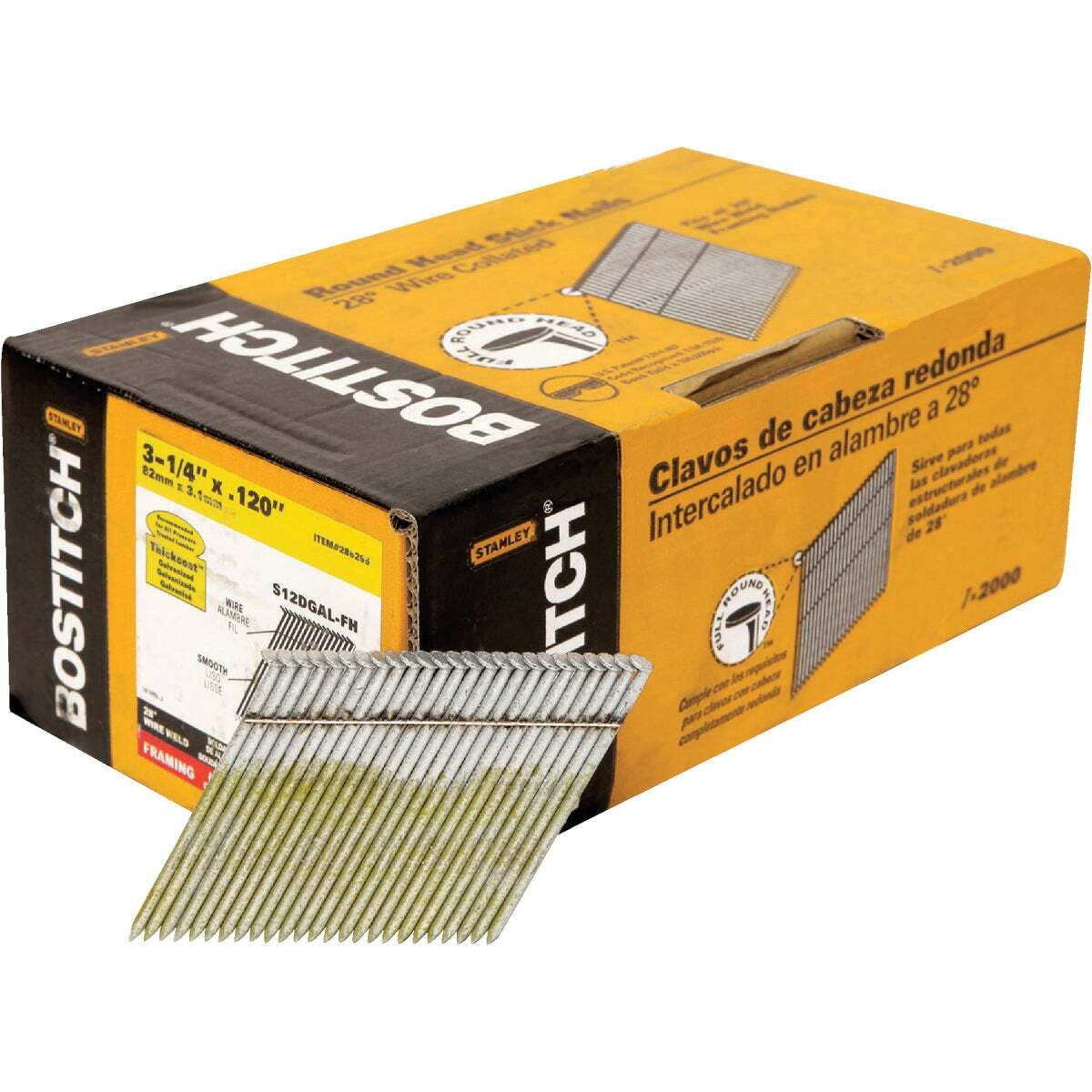 Bostitch S12DGAL-FH 3-1/4" 28º Wire Collated Stick Framing Nails 2,000 ...