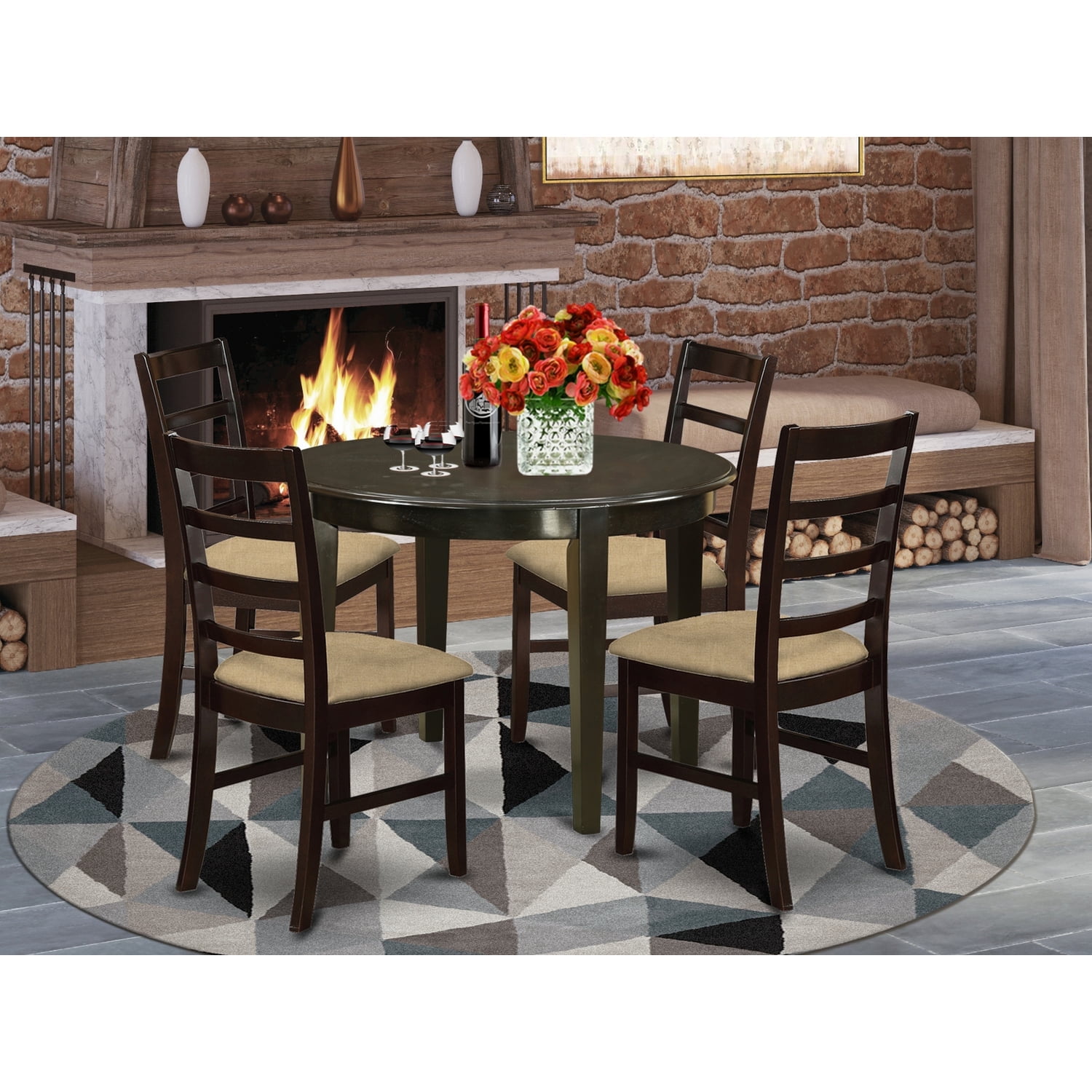Boston 5 Piece Round Dining Table Set with Parfait Microfiber Seat ...