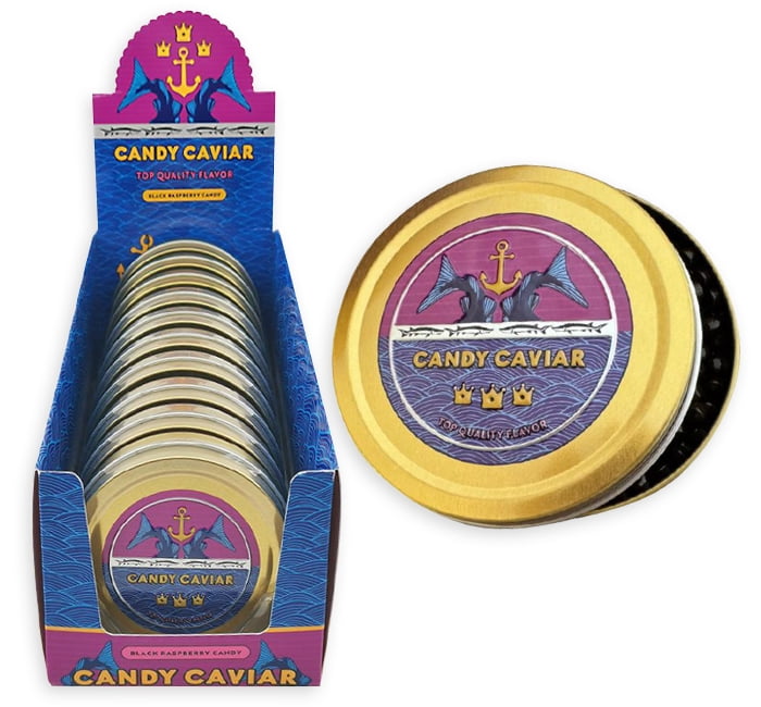 Boston America Candy Caviar Tin Black Raspberry 10 Count Display Box 1. ...
